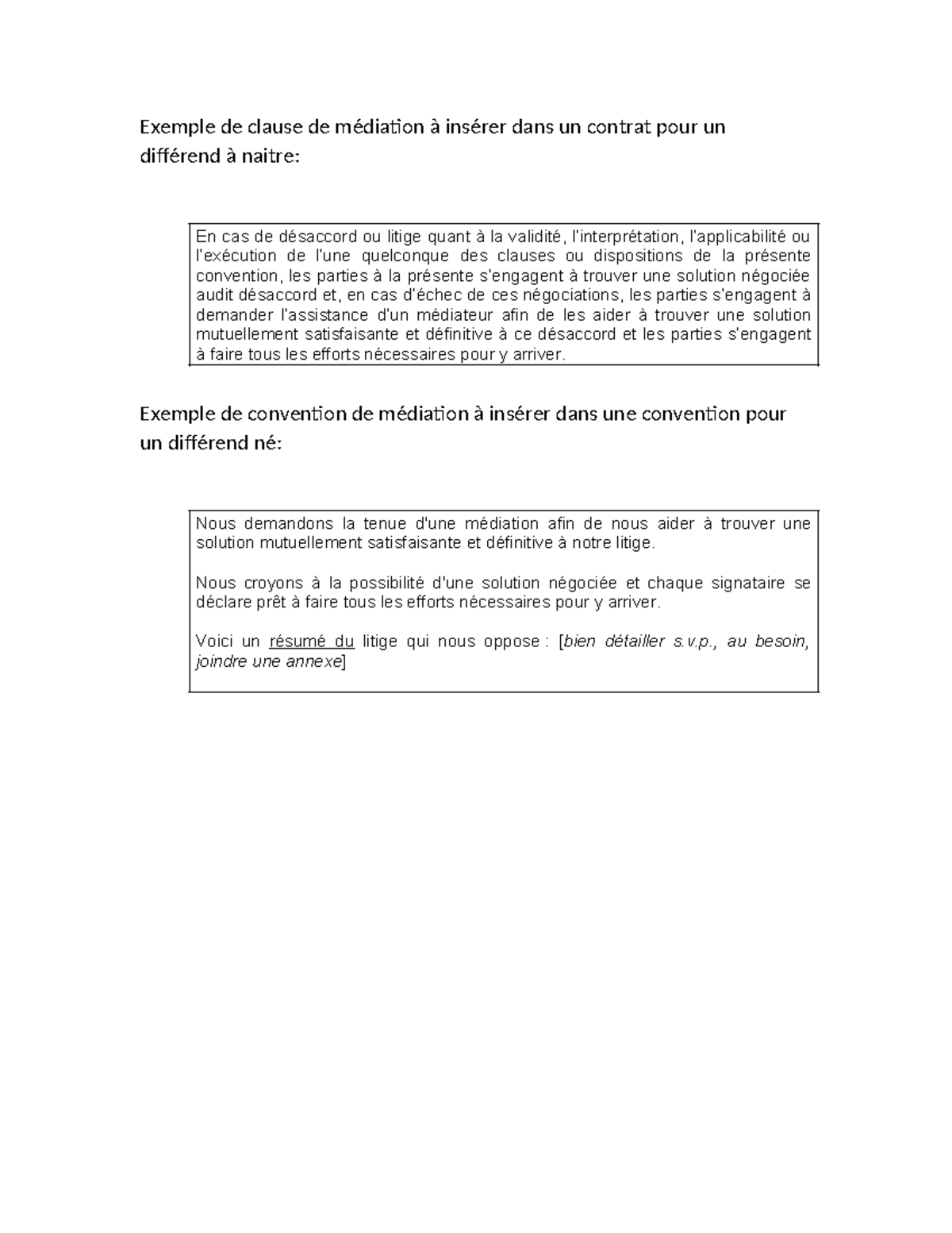 Exemples de conventions de m Ã©diation - Exemple de clause de médiation à insérer dans un ...