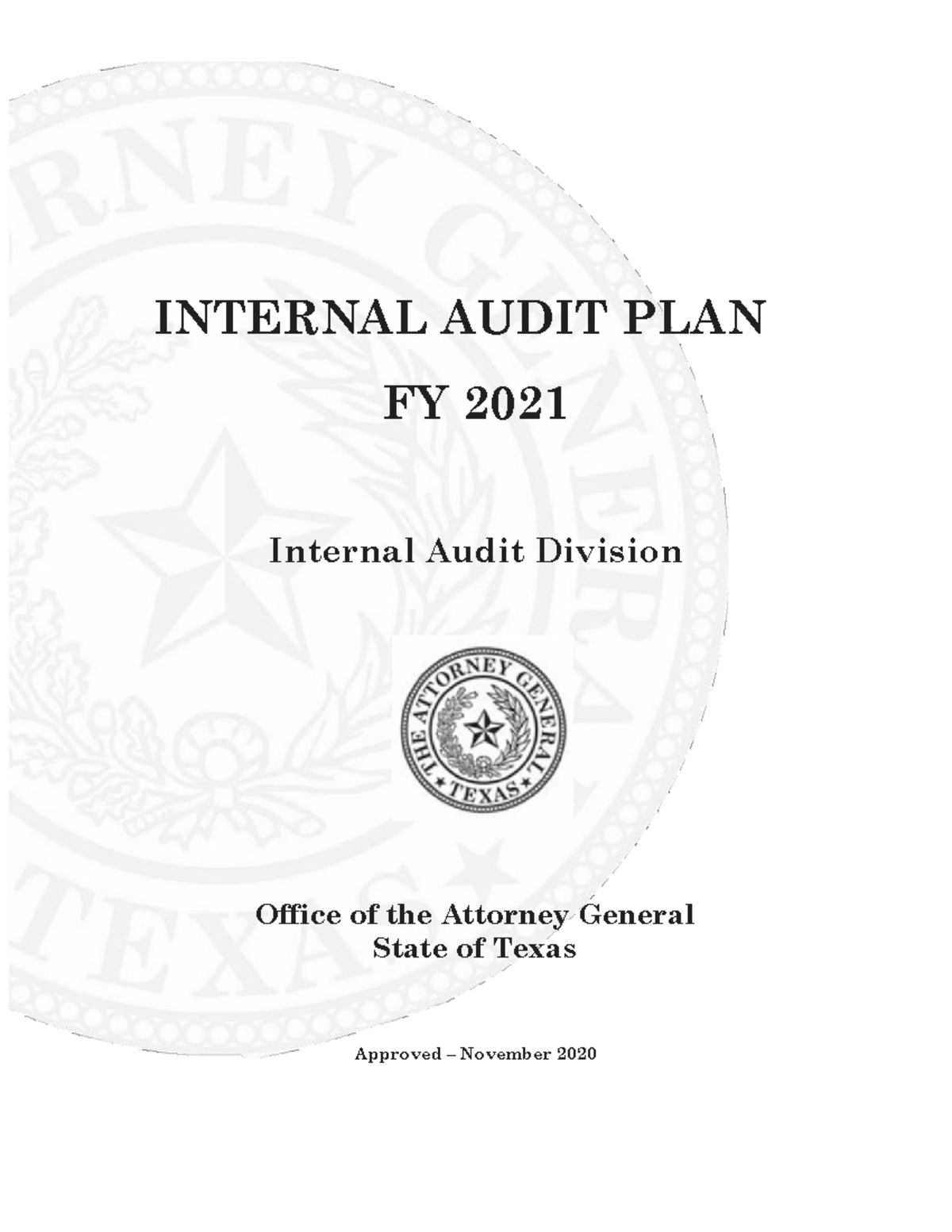 2021 OAG Approved Internal Audit Plan - INTERNAL AUDIT PLAN FY 20 21 ...