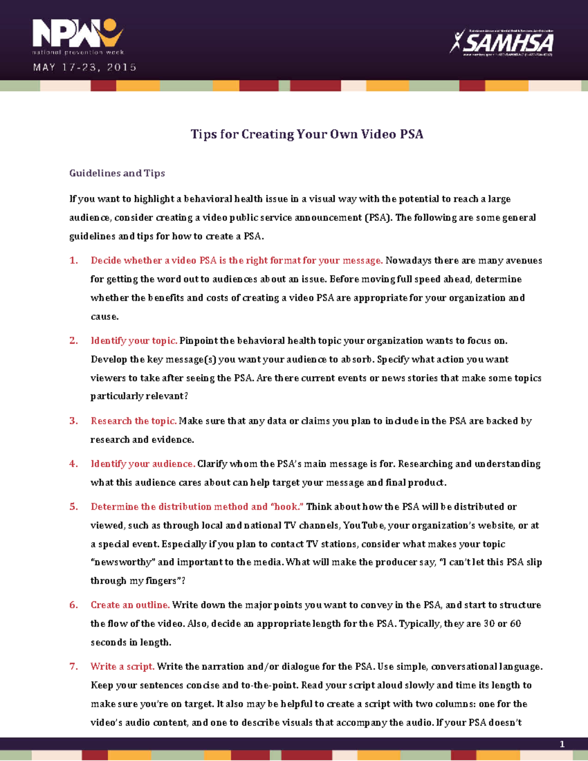 Topic 2 Tips for Creating Own PSA - Tips for Creating Your Own Video ...