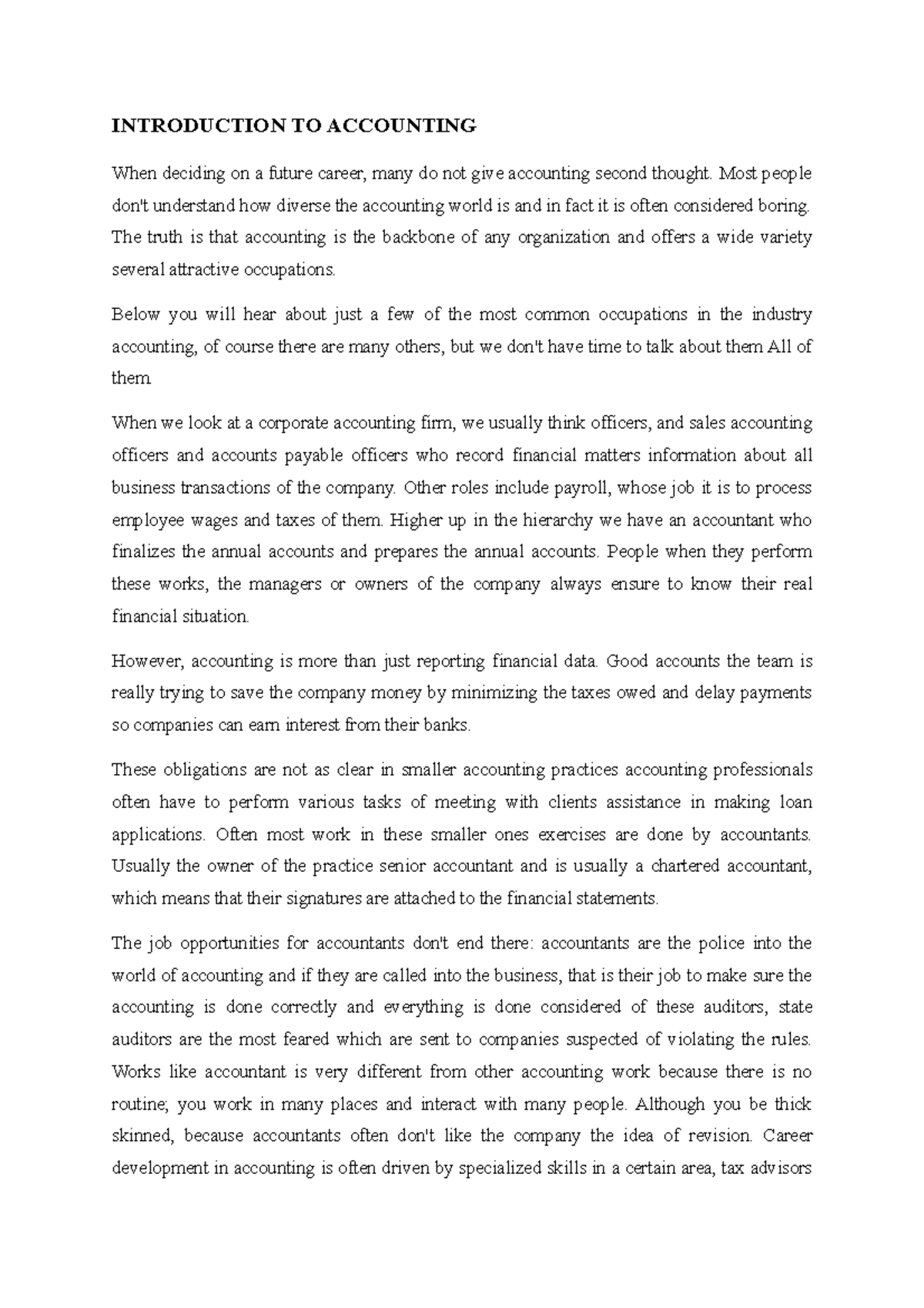 Introduction TO Accounting - INTRODUCTION TO ACCOUNTING When deciding ...