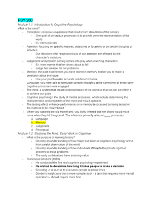 PSY 260 Module 4 Notes - → Attention: the ability to focus on specific ...