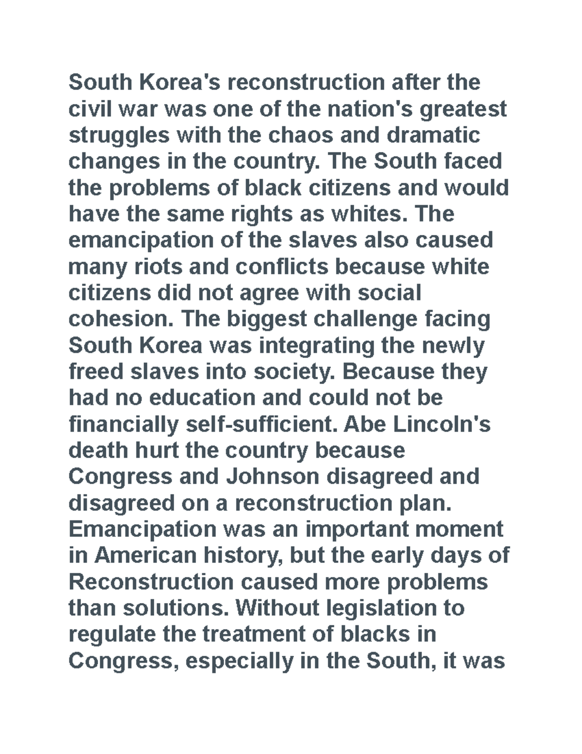 Reconstruction DBQ - South Korea's reconstruction after the civil war ...