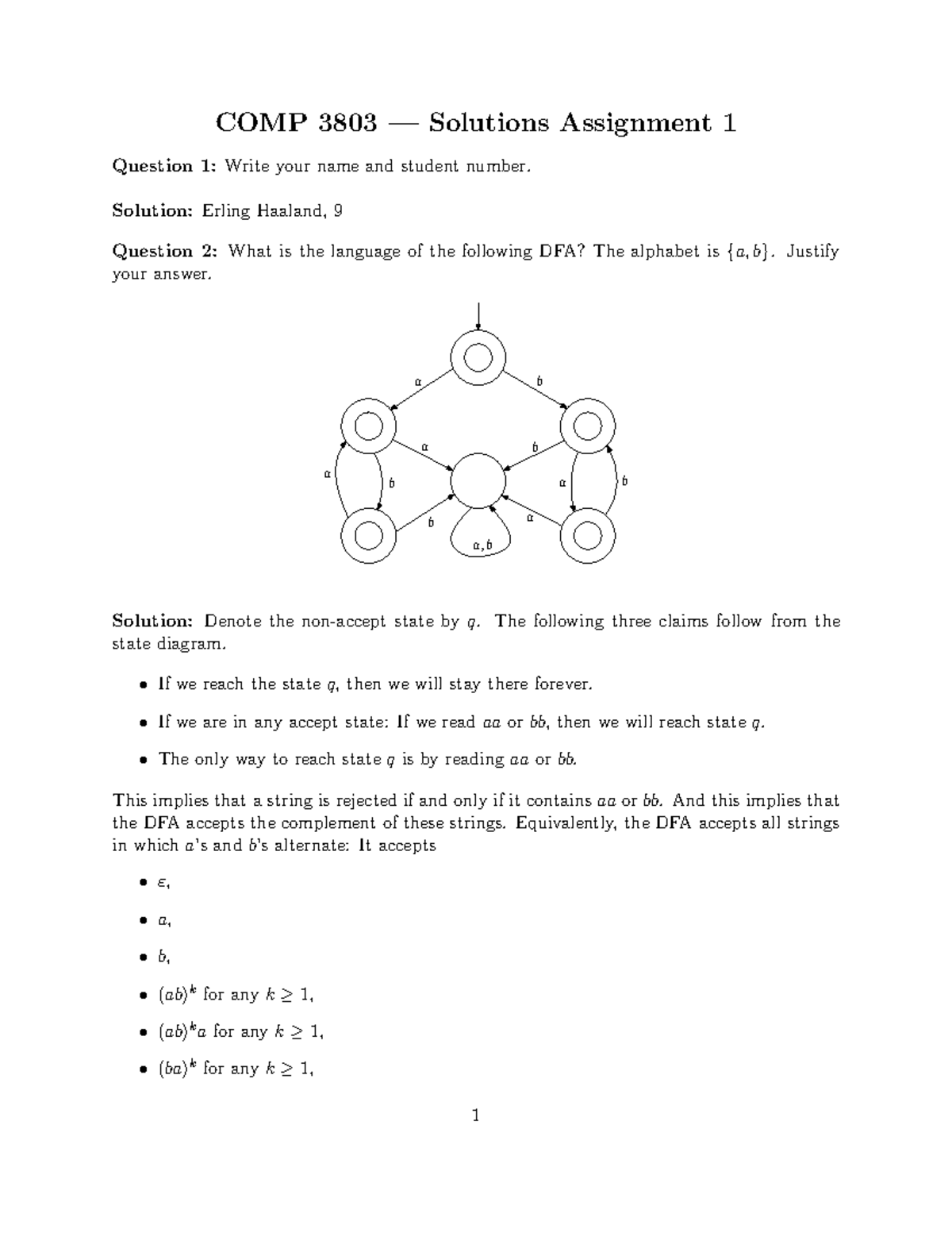 Solutions-ass1 - Assignment solution - COMP 3803 — Solutions Assignment 1 Question 1: Write your ...