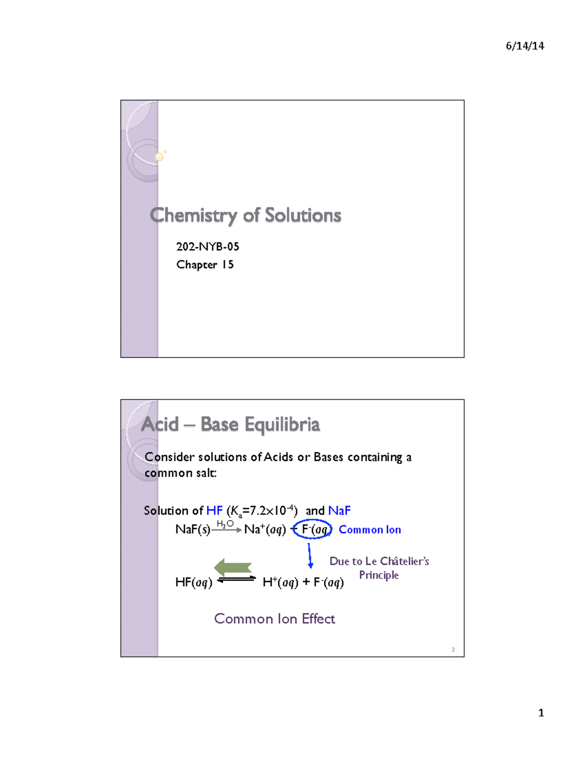 Chapter 15 - Acid base equilibrium lecture - 202-NYB- Chapter 15 ...
