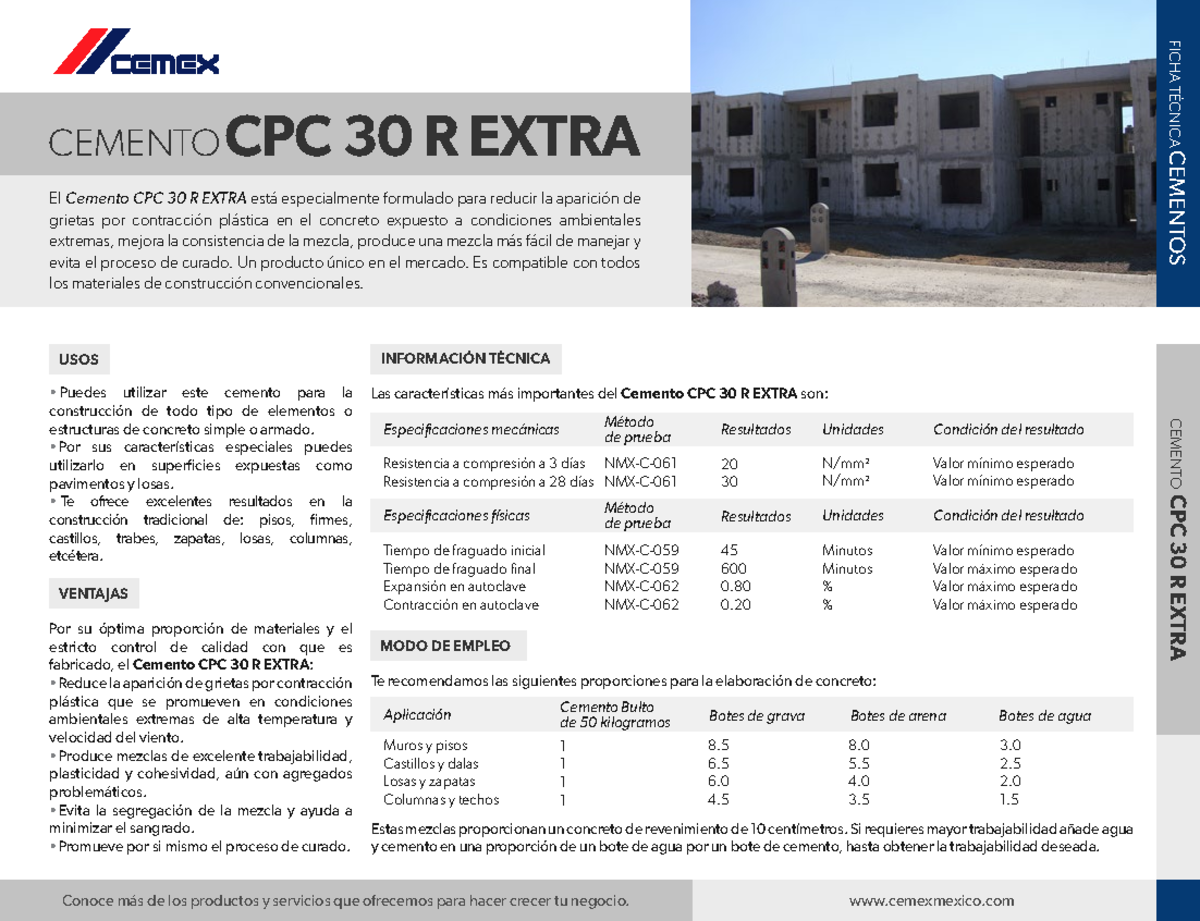 Copia de CPC 30 R Extra FT Cemex Industrial Cementos 2020 - Puedes ...