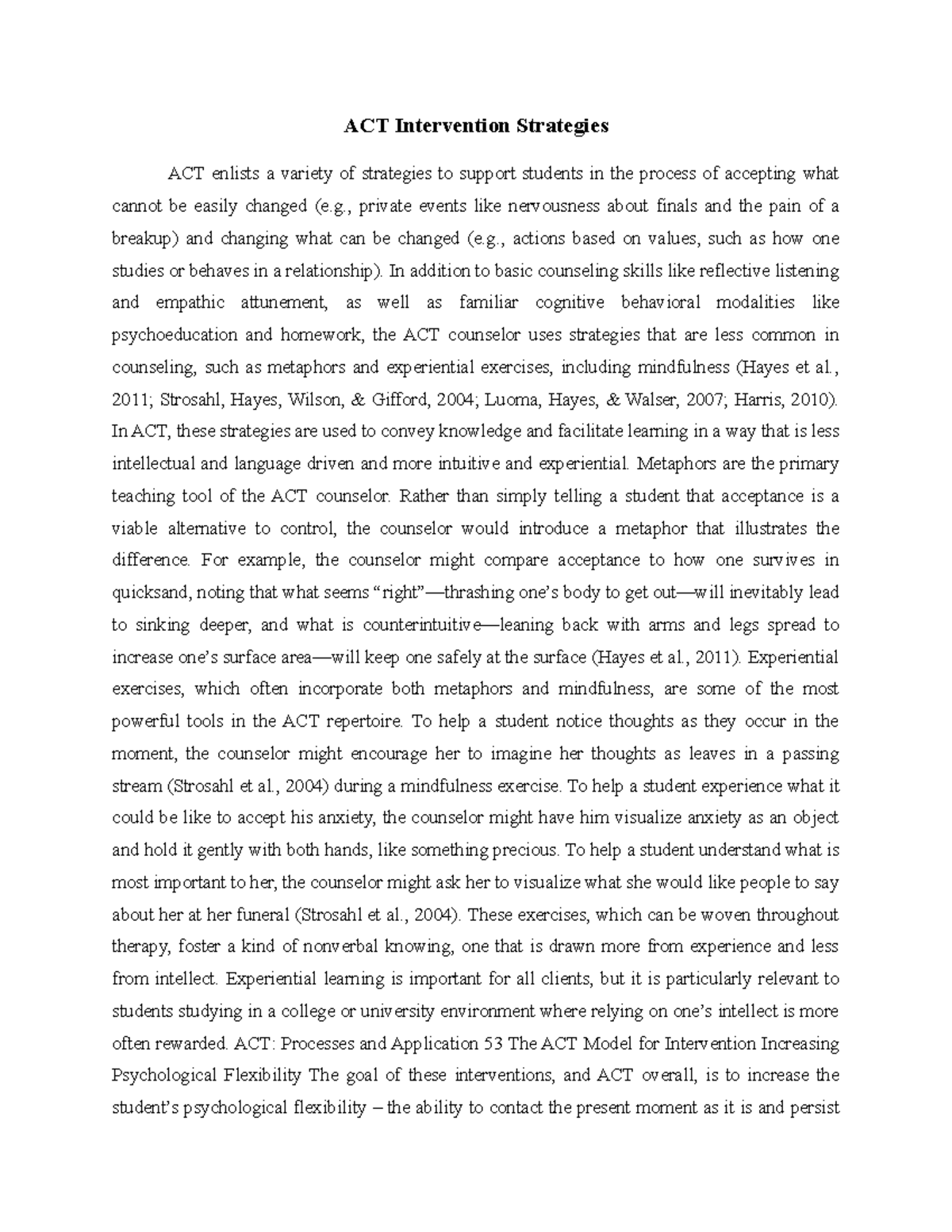 ACT Intervention Strategies - , private events like nervousness about ...