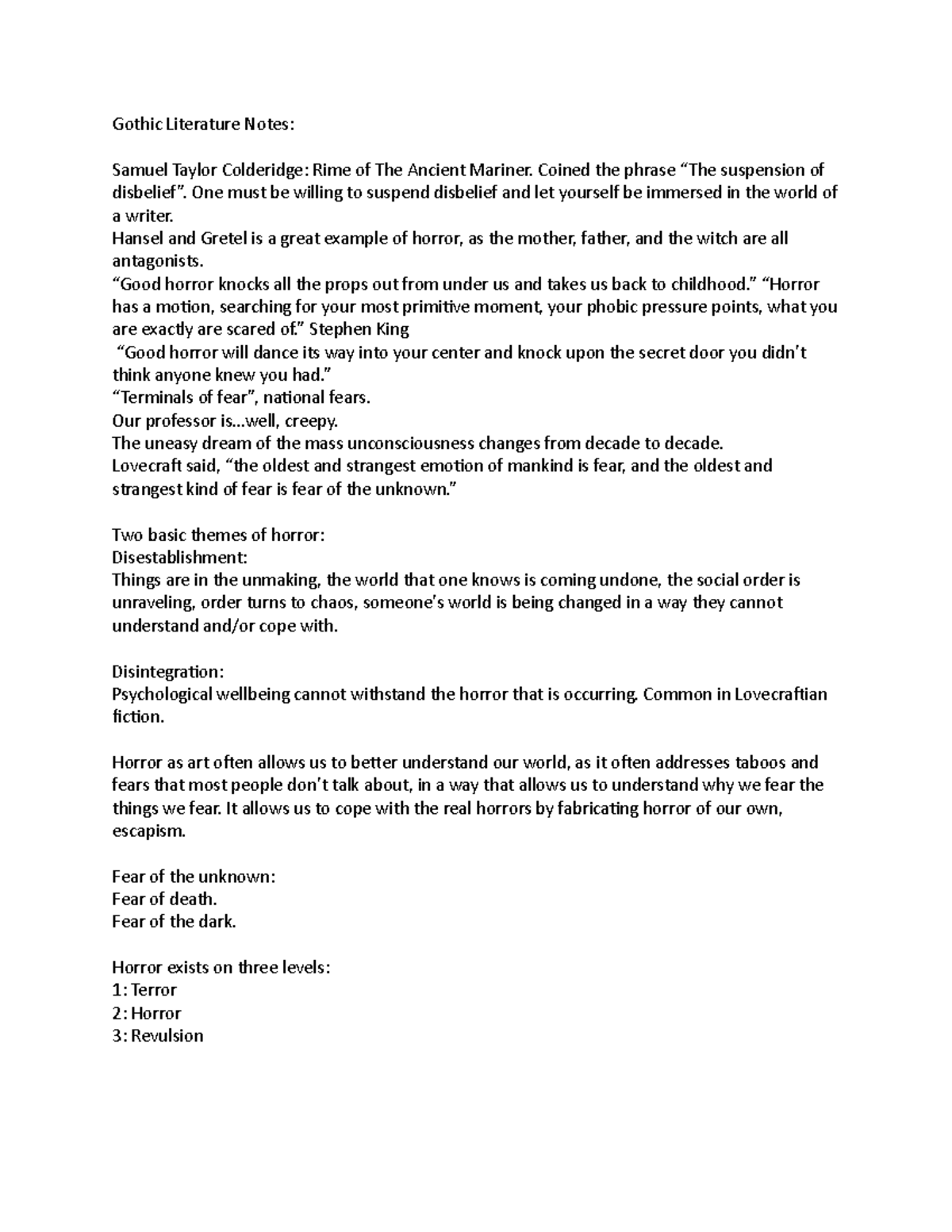 Gothic Literature Notes - Gothic Literature Notes: Samuel Taylor ...