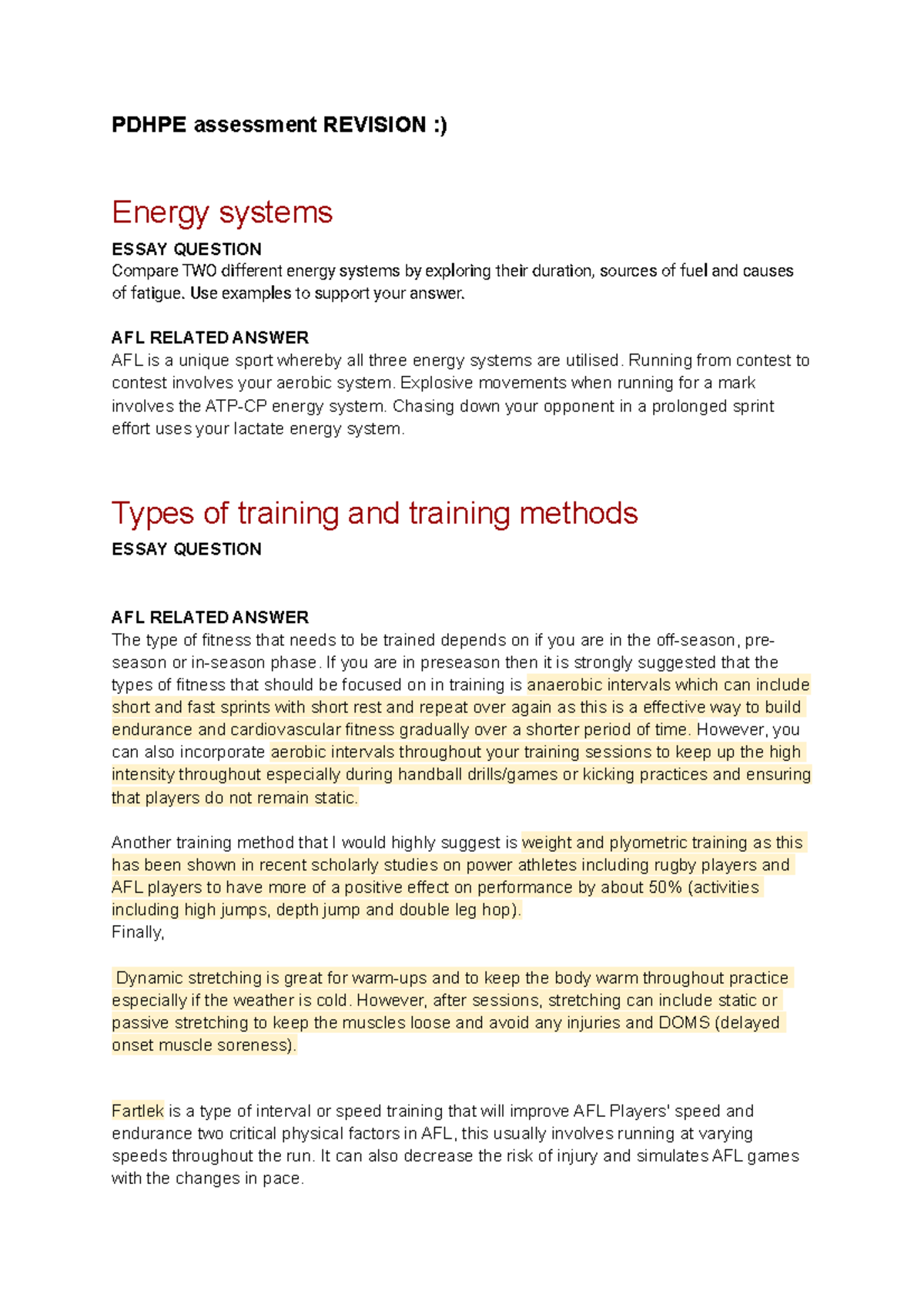 PDHPE core 2 revision notes - PDHPE assessment REVISION :) Energy ...
