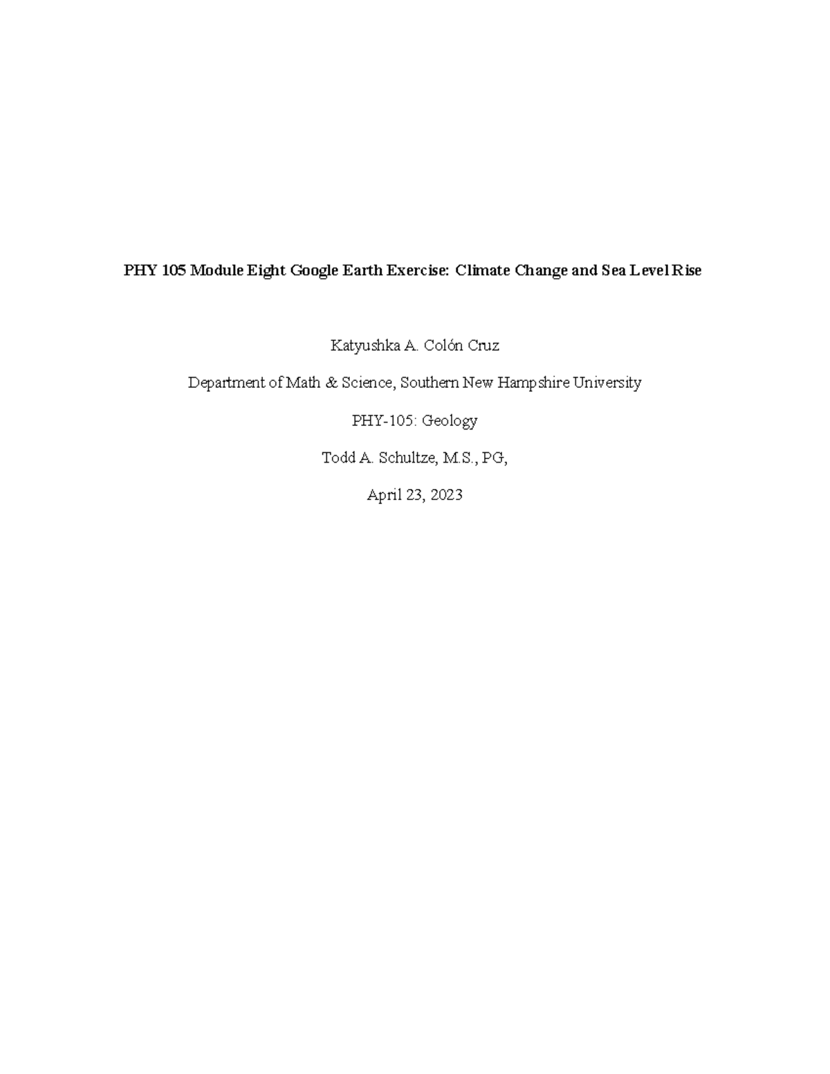 8-3 GE KC - Google Earth Exercises - PHY 105 Module Eight Google Earth ...