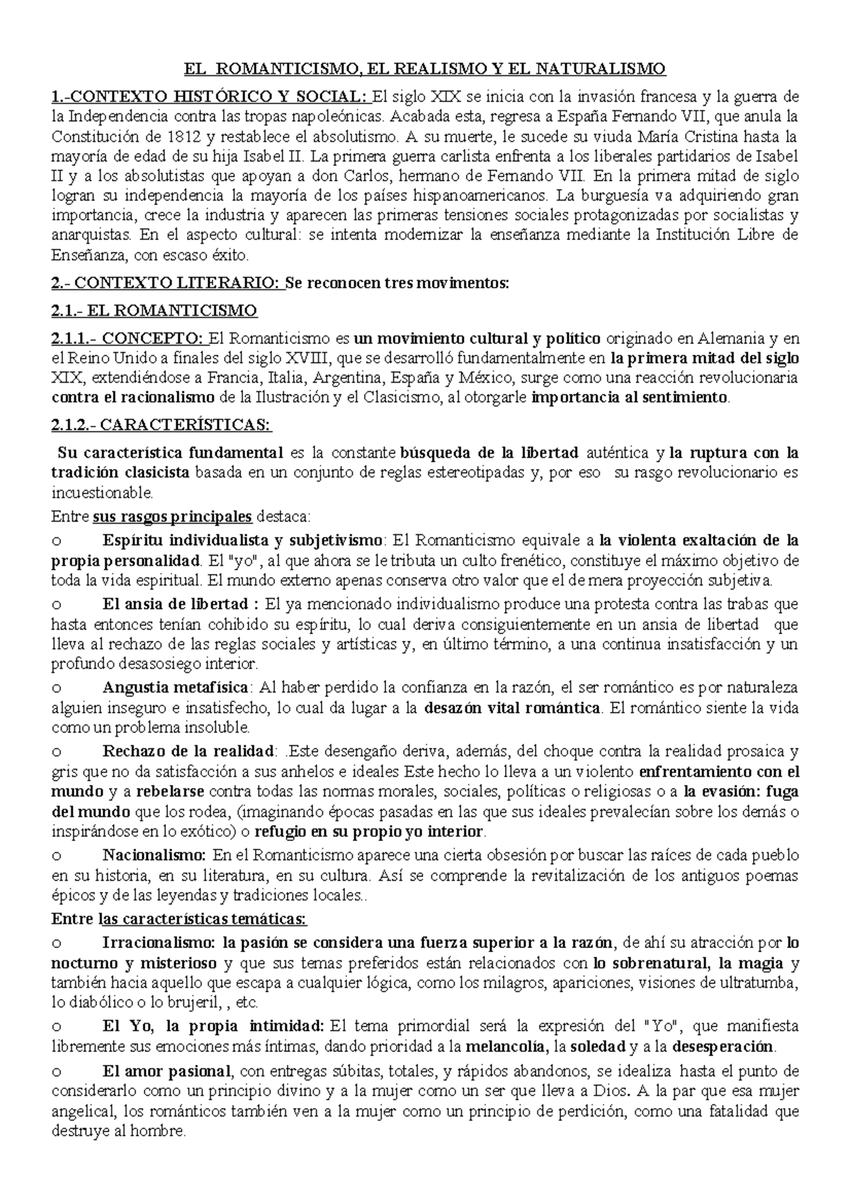 El Romanticismo , Realismo Y Naturalismo literario del s XIX - EL ...