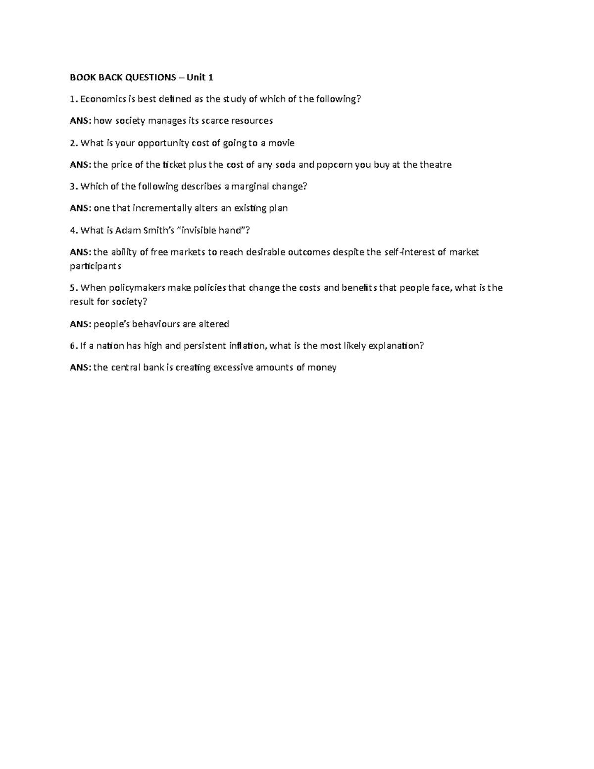 BOOK BACK Questions Chapter 1 - Econ 247 - AU - Studocu