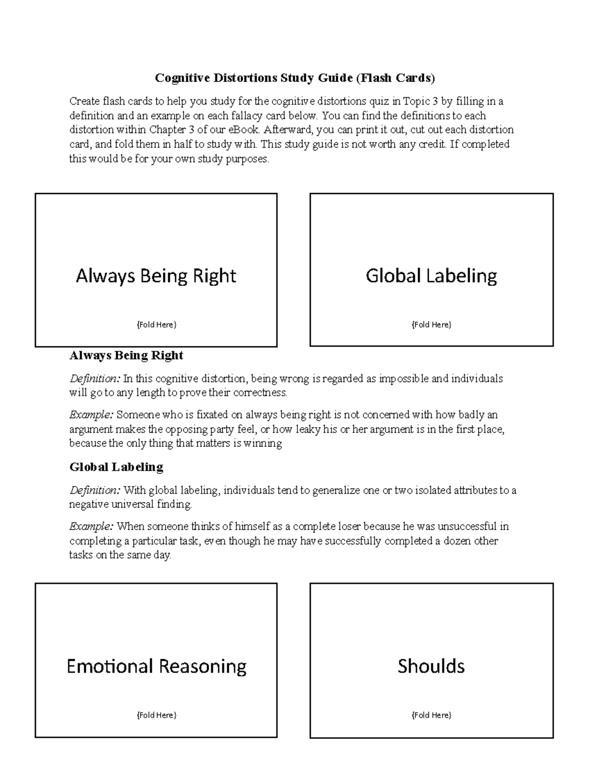 PHI-105 Cognitive Distortions Study Guide - Cognitive Distortions Study ...