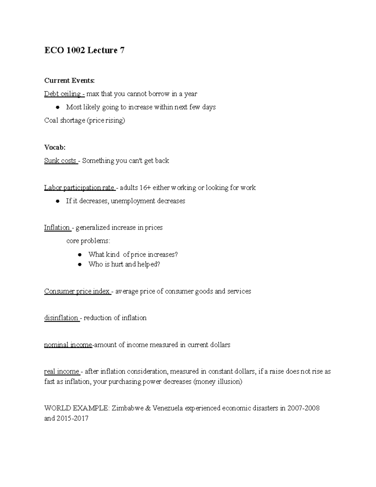 ECO 1002 Lecture 7 - ECO 1002 Lecture 7 Current Events: Debt ceiling ...