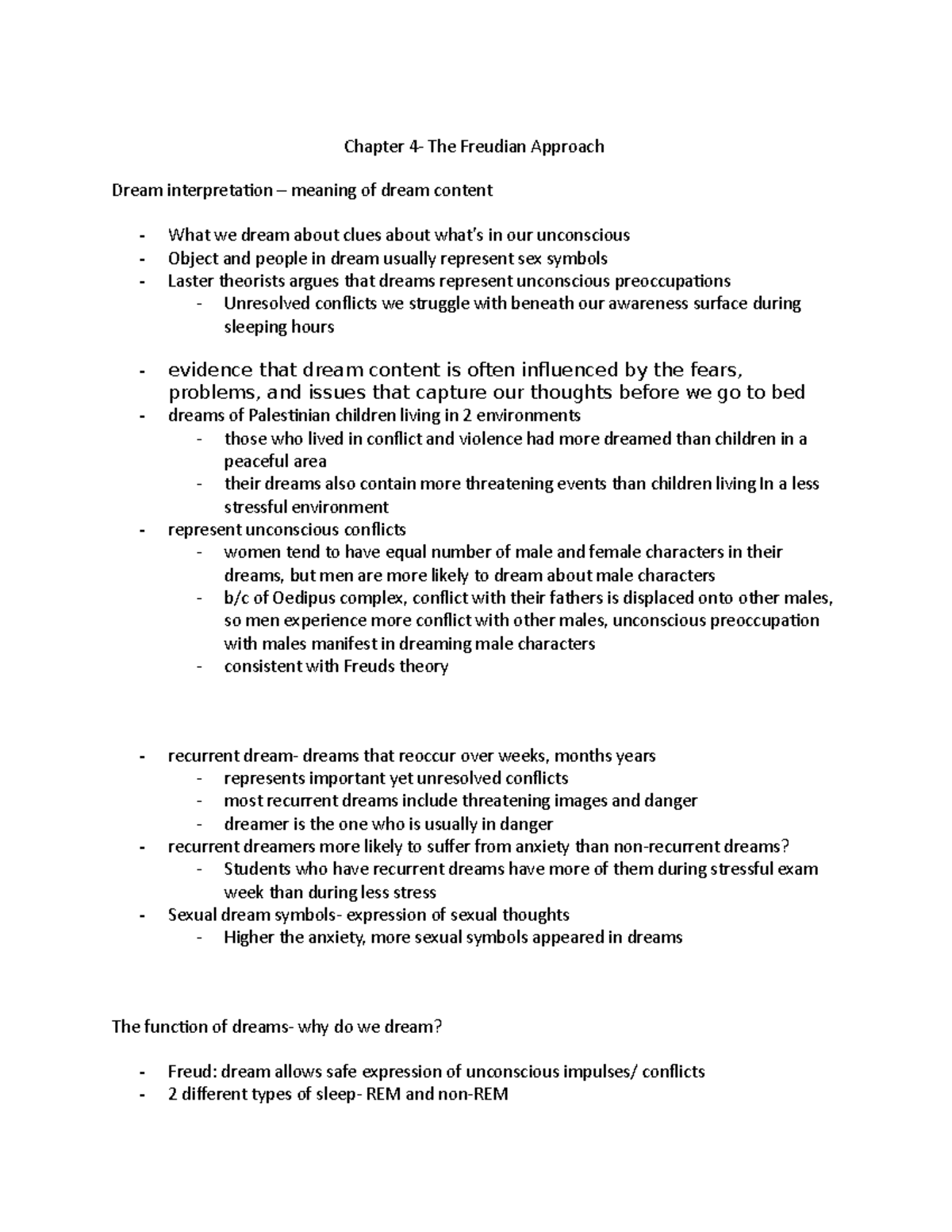 Chapter 4 textbook notes - Chapter 4- The Freudian Approach Dream ...