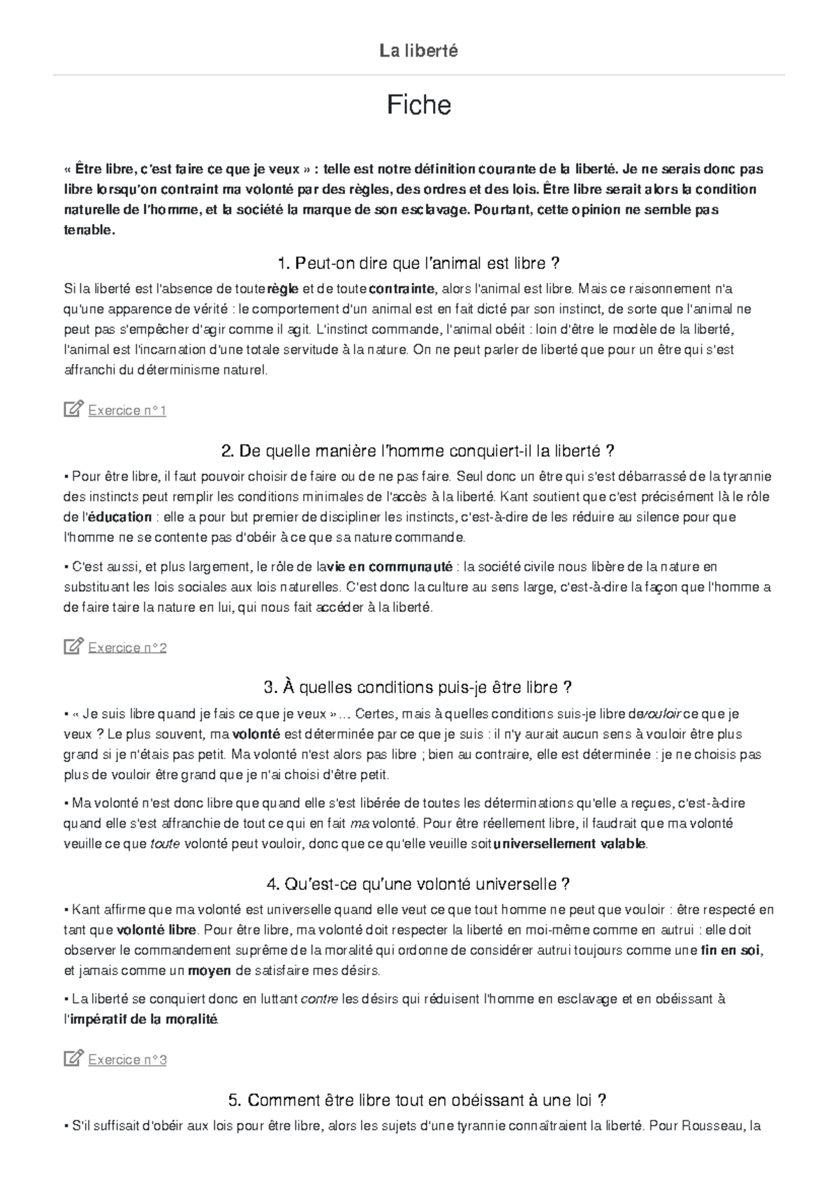 philosophie la liberte COURS - Fiche « Être libre, c'est faire ce que ...