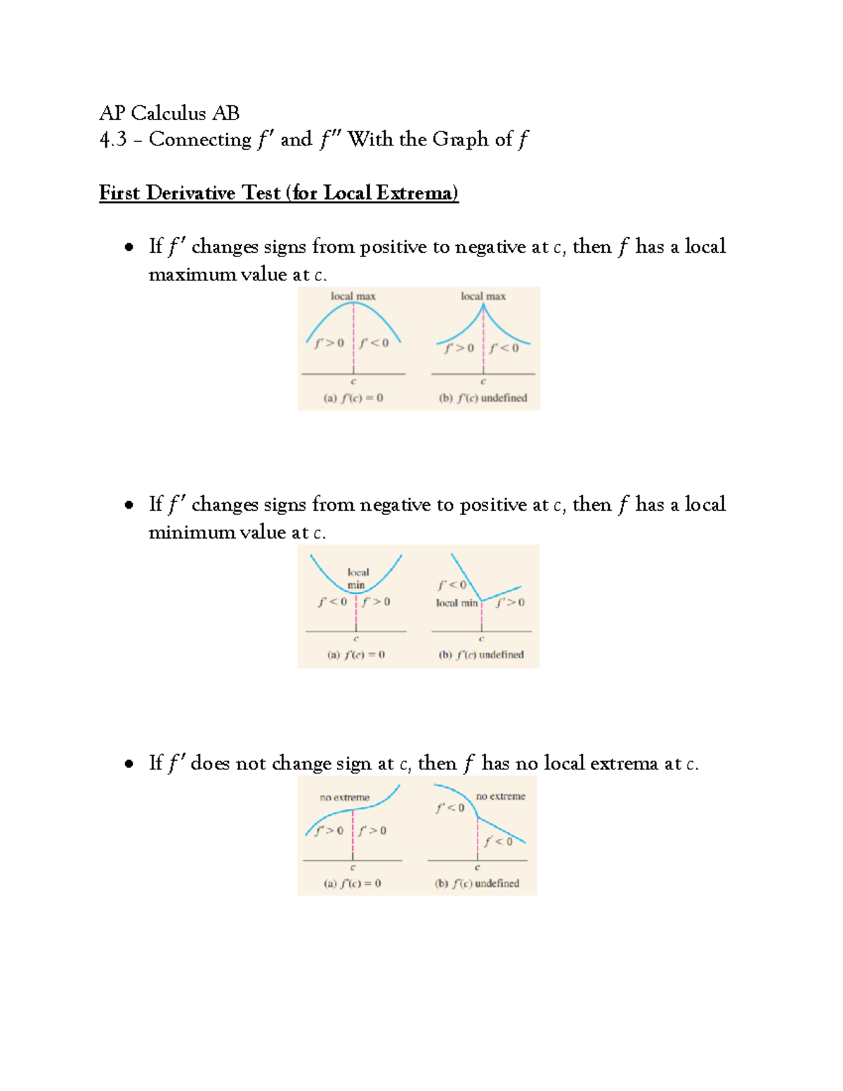 4.3(a) notes - First Derivatiave Test - AP Calculus AB 4 – Connecting 𝑓 ...