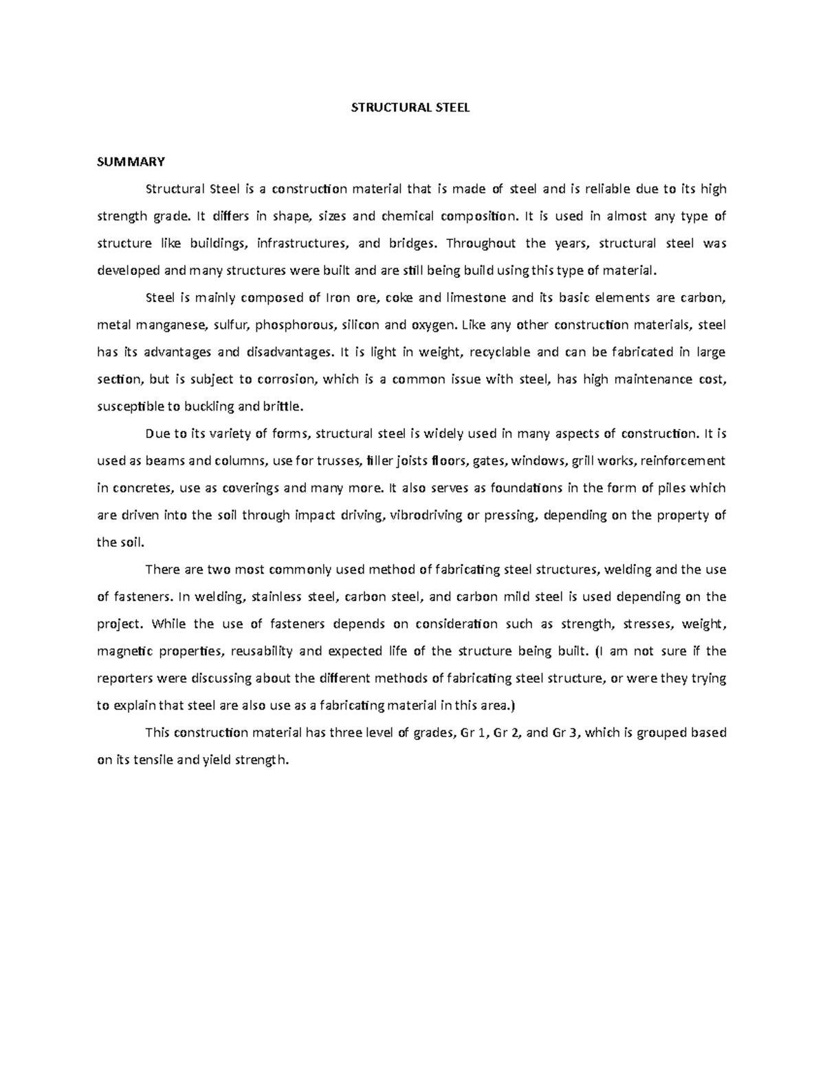 Structural Steel - Brief summary of the topic - STRUCTURAL STEEL ...