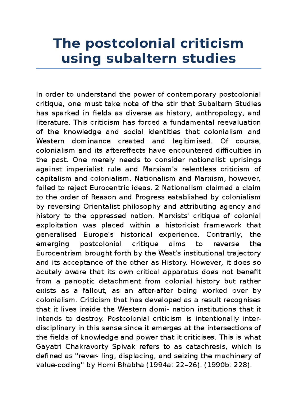 The postcolonial criticism using subaltern studies - The postcolonial ...