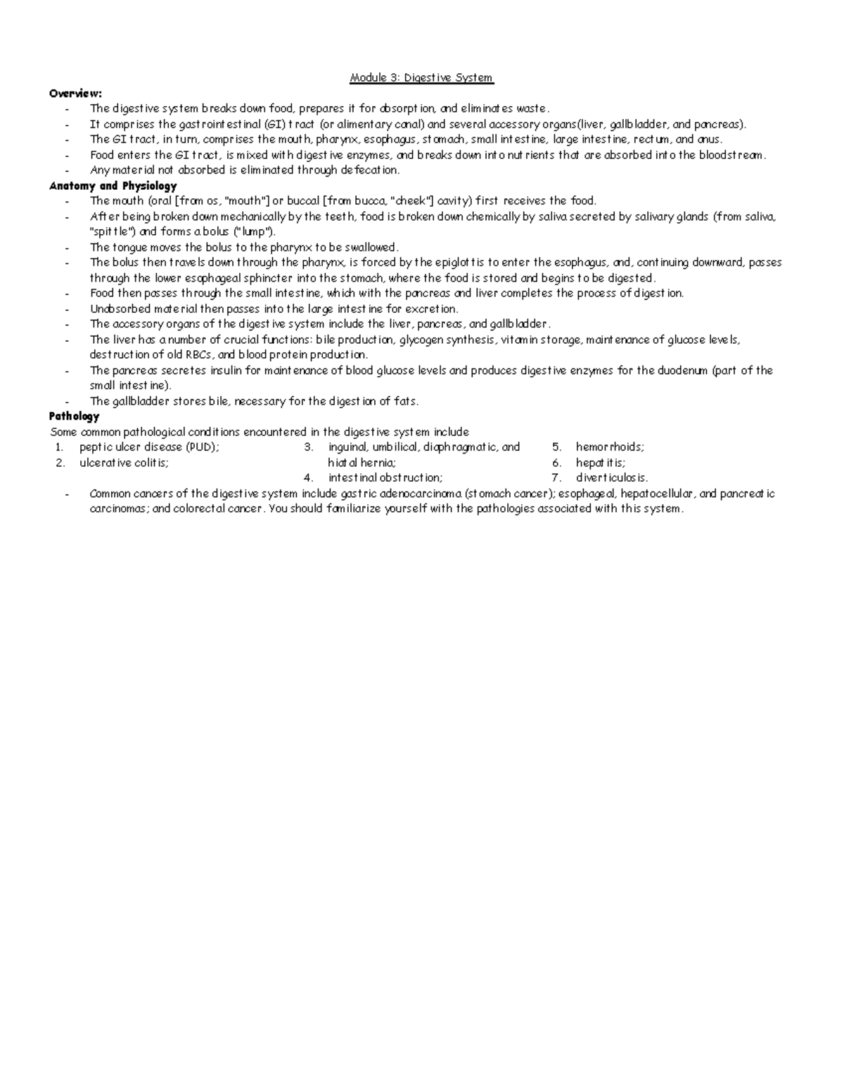 Digestive System - Summer 2024 - Module 3: Digestive System Overview ...