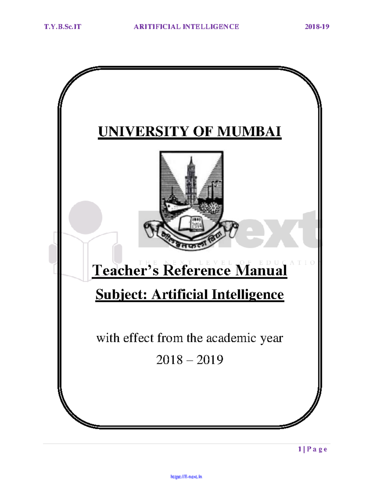 AI Manual (E-next - 1 | P a g e UNIVERSITY OF MUMBAI Teacher’s ...