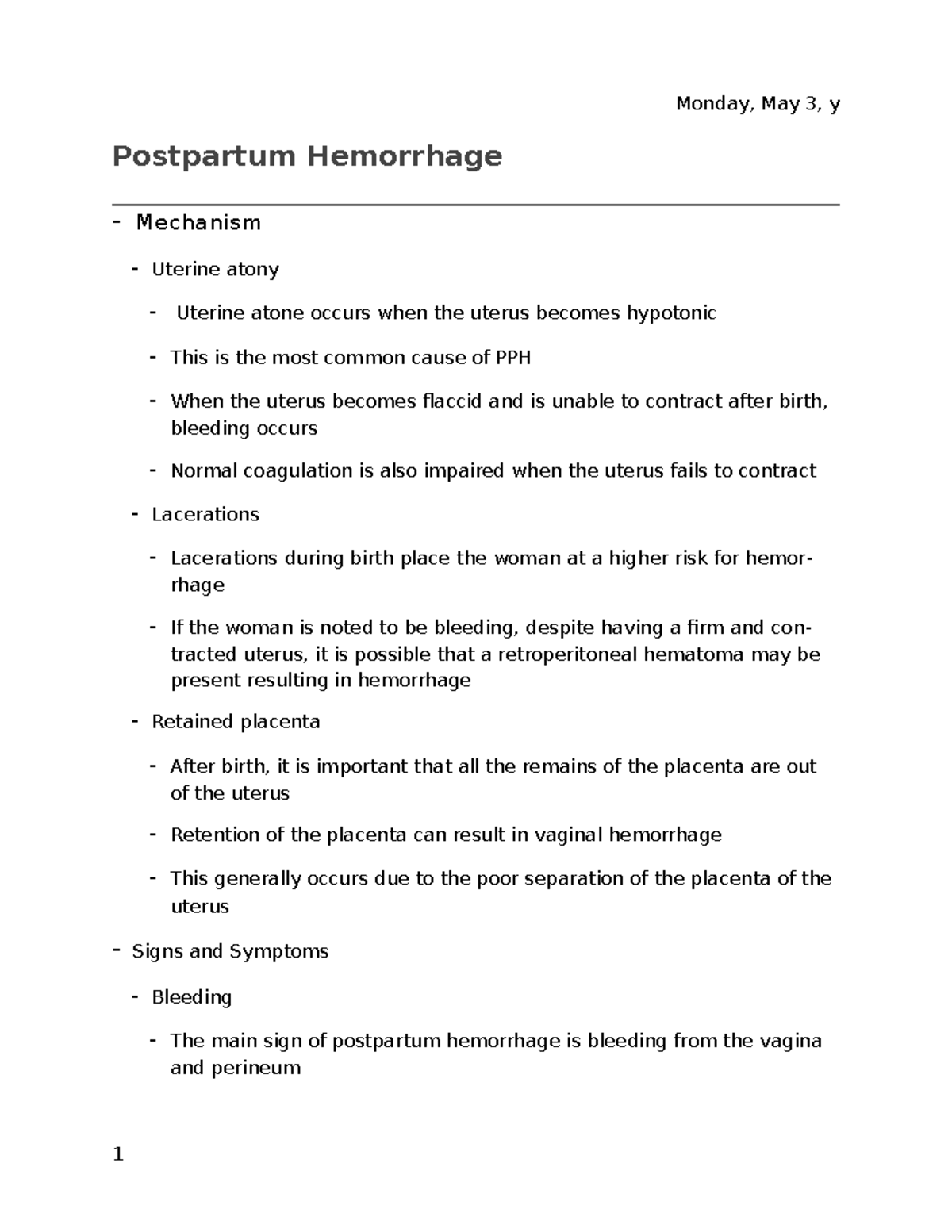 Postpartum Hemorrhage - Studocu
