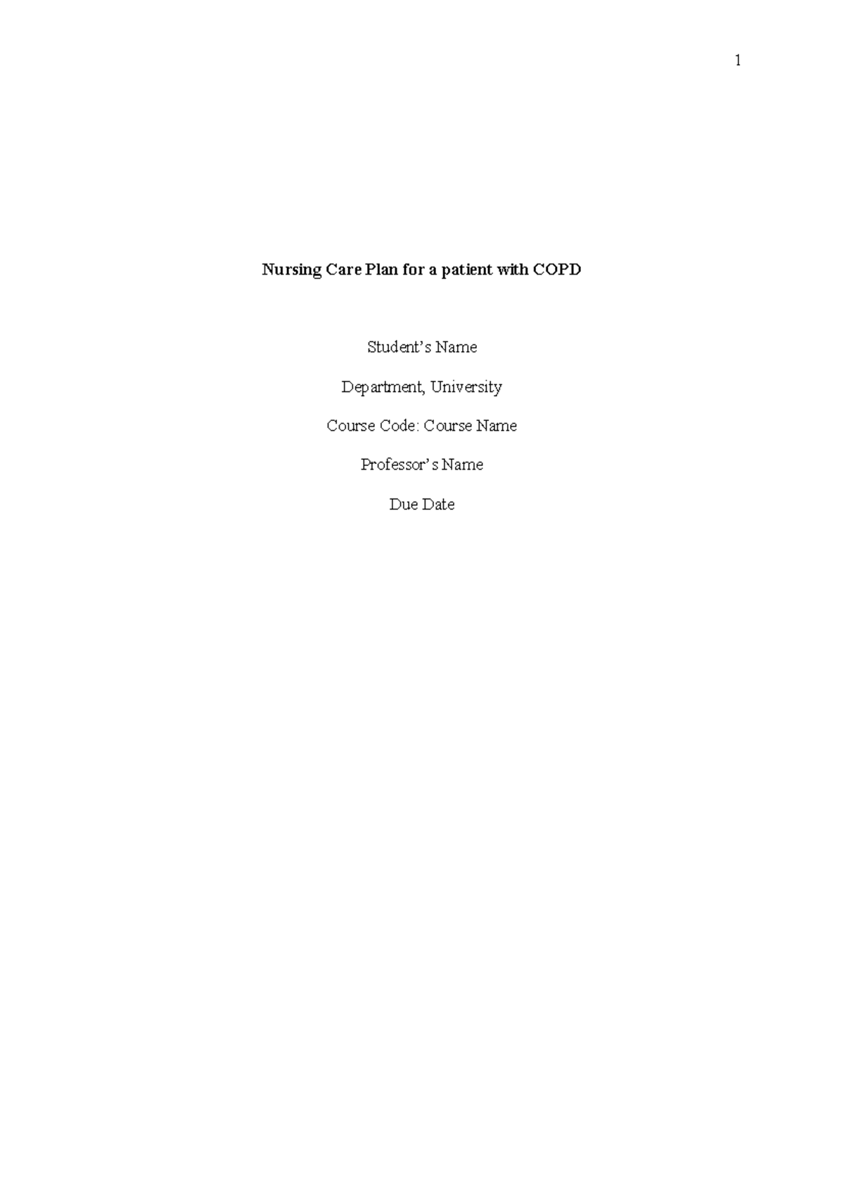 Nursing Care Plan for a patient with COPD - Nursing Care Plan for a ...