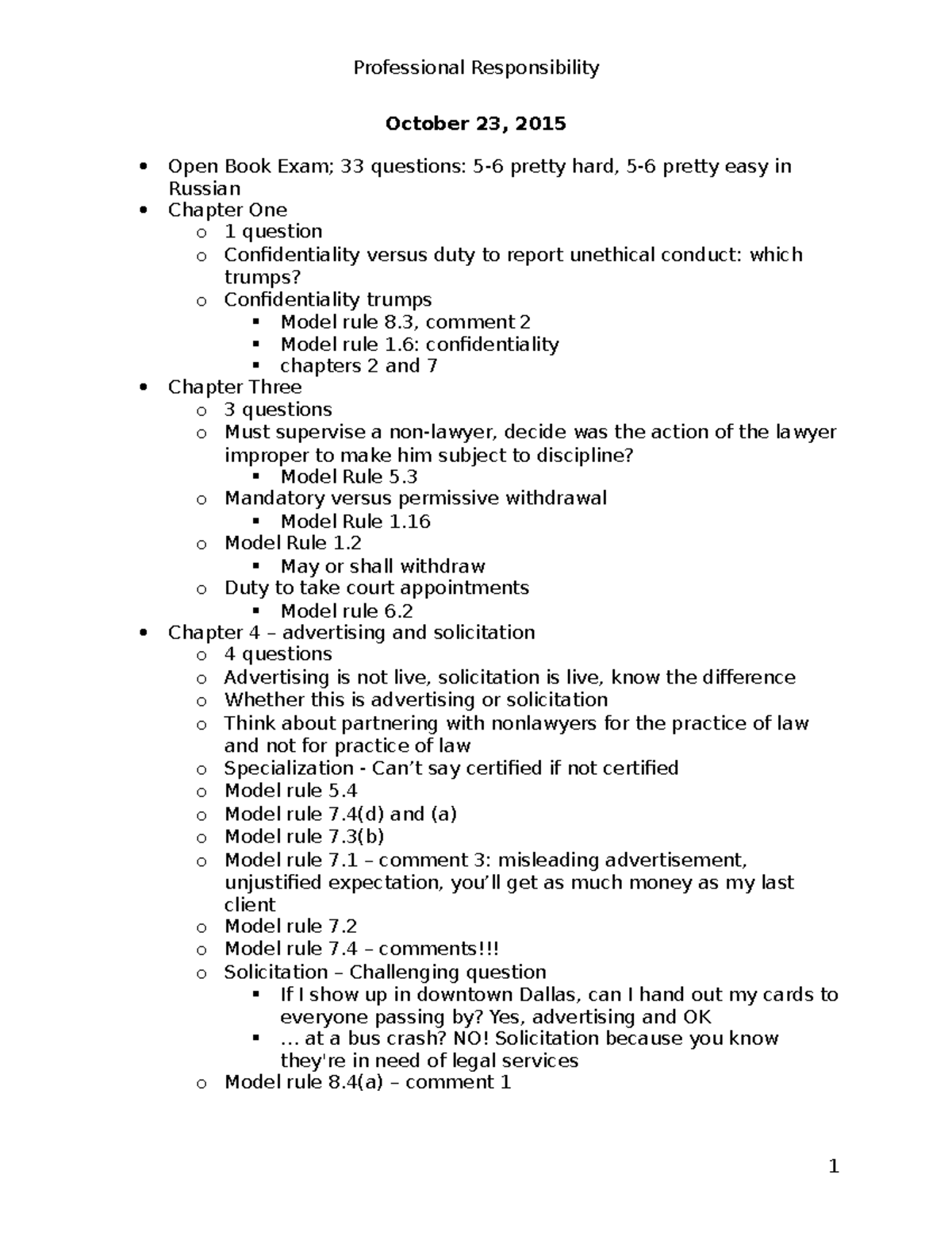 PR Class Notes - outline - October 23, 2015 Open Book Exam; 33 ...