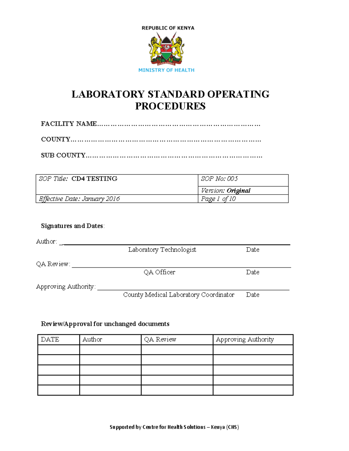 Cd4 sop - CD4 sop - LABORATORY STANDARD OPERATING PROCEDURES FACILITY ...