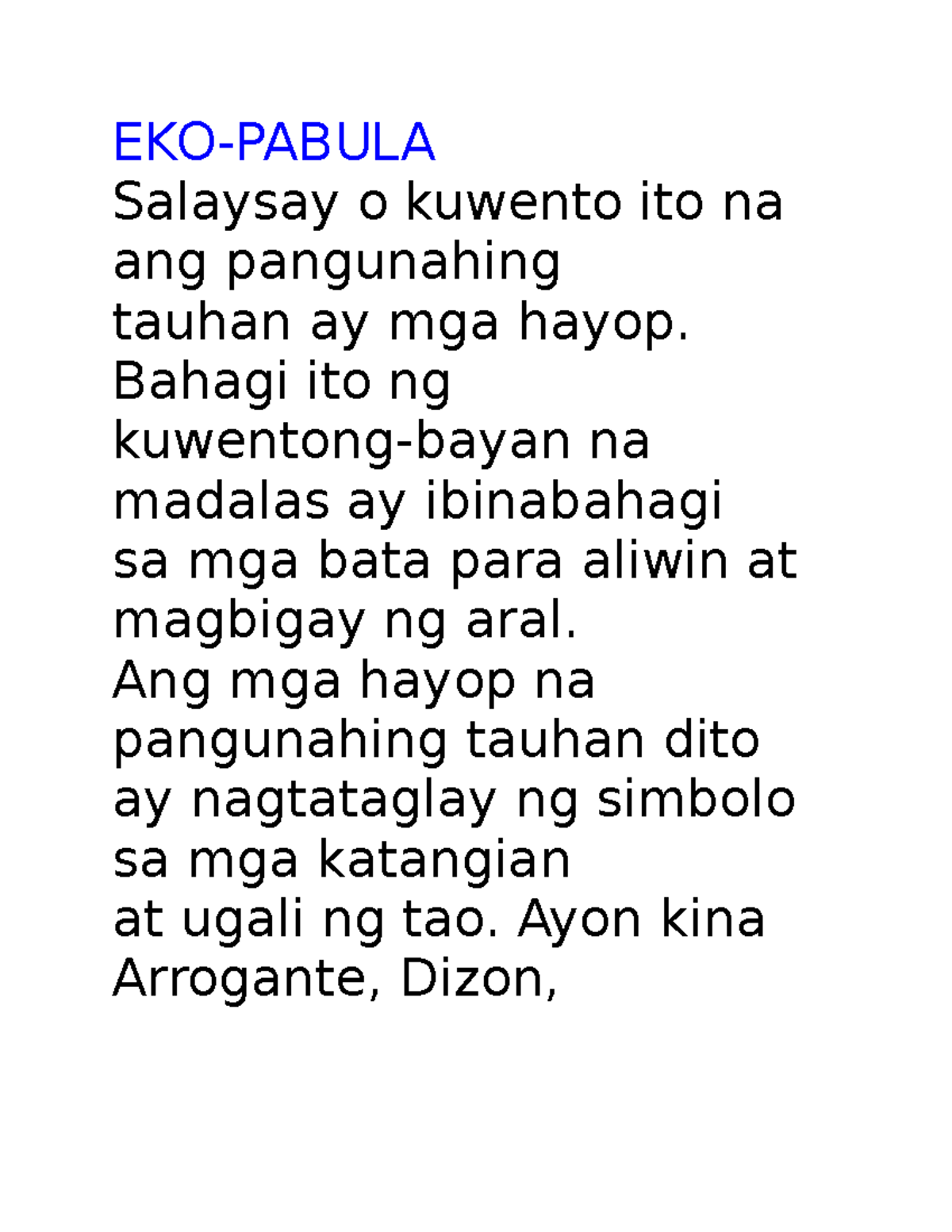 SI UBAL AT SI BAW - general learning of the story - EKO-PABULA Salaysay o kuwento ito na ang ...