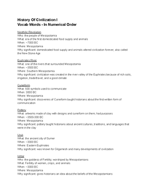 History of Civilization 1 Vocab words organized by lesson and date ...