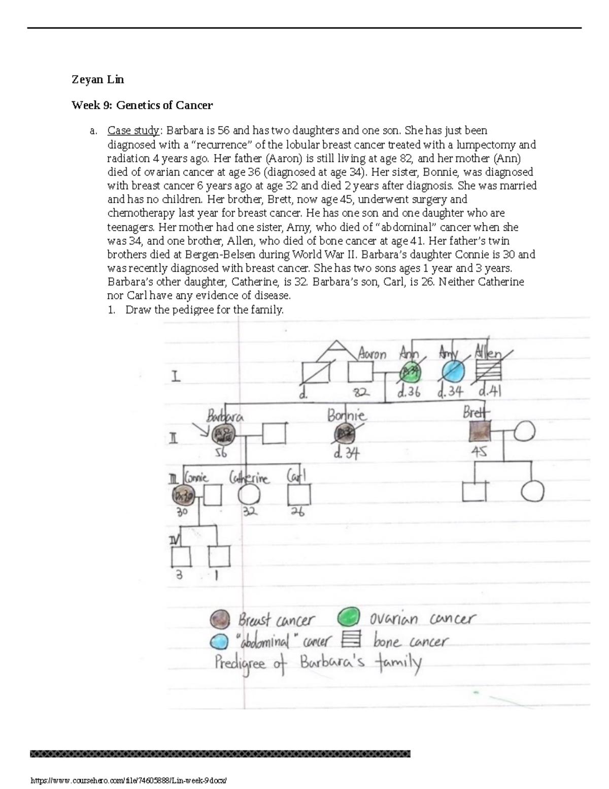 Lin week 9 - Lin week 9 - Zeyan Lin Week 9: Genetics of Cancer a. Case ...
