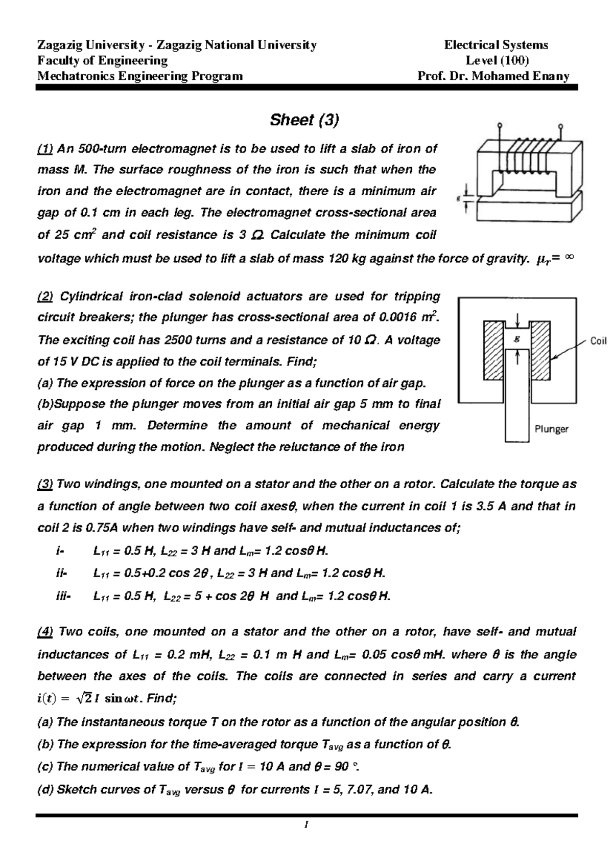 Electrical system Sheet no 3 - 1 Zagazig University - Zagazig National ...
