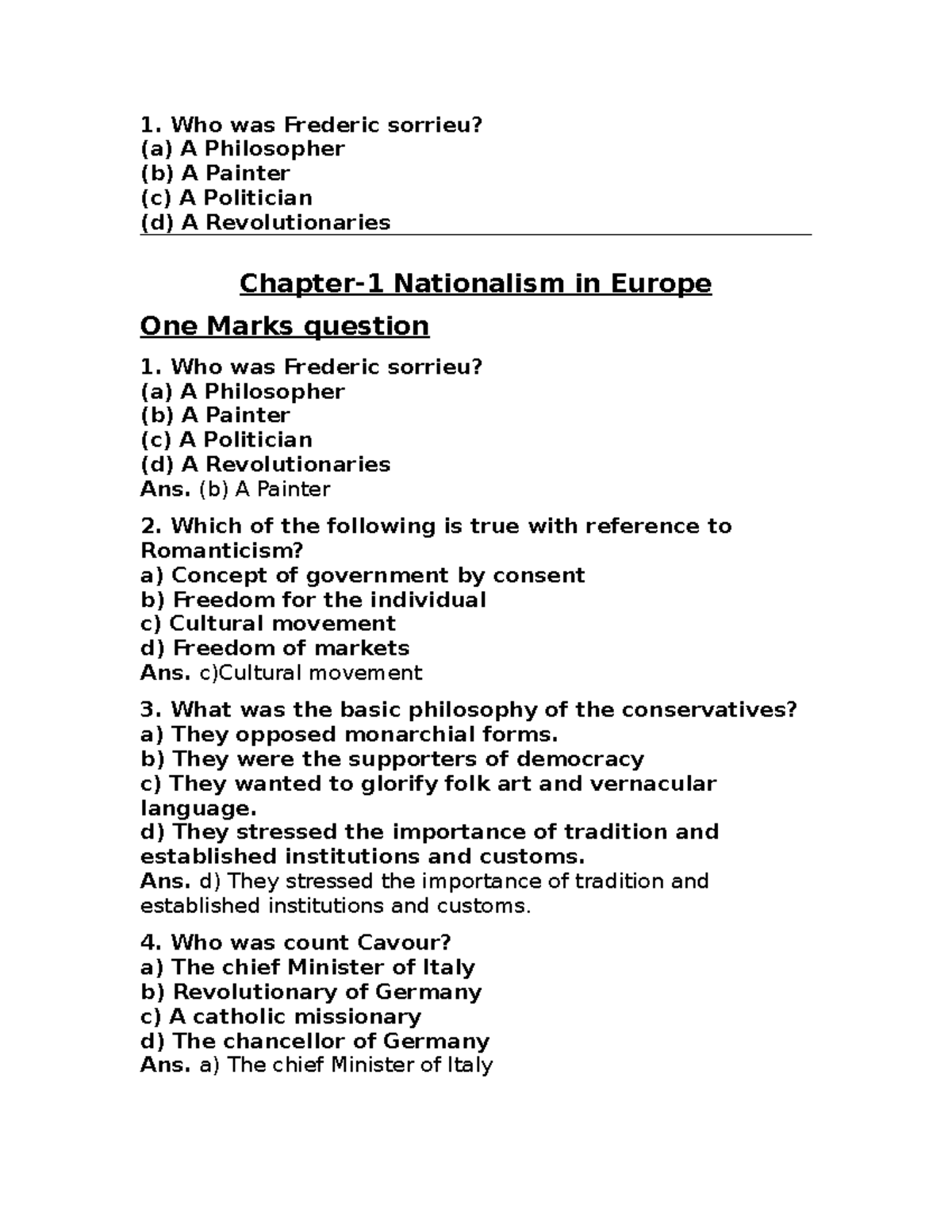 1 marks questions - Just one mark history question for kids - Who was ...