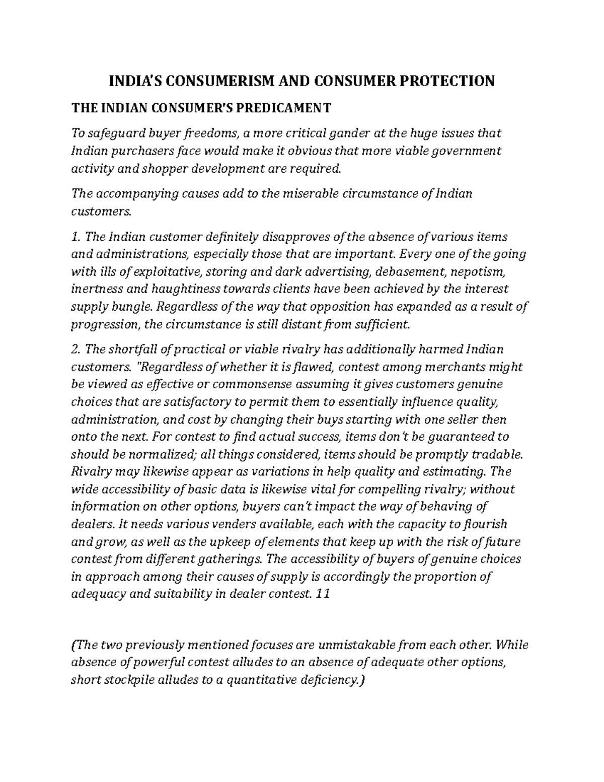 India'S Consumerism AND Consumer Protection - INDIA'S CONSUMERISM AND ...