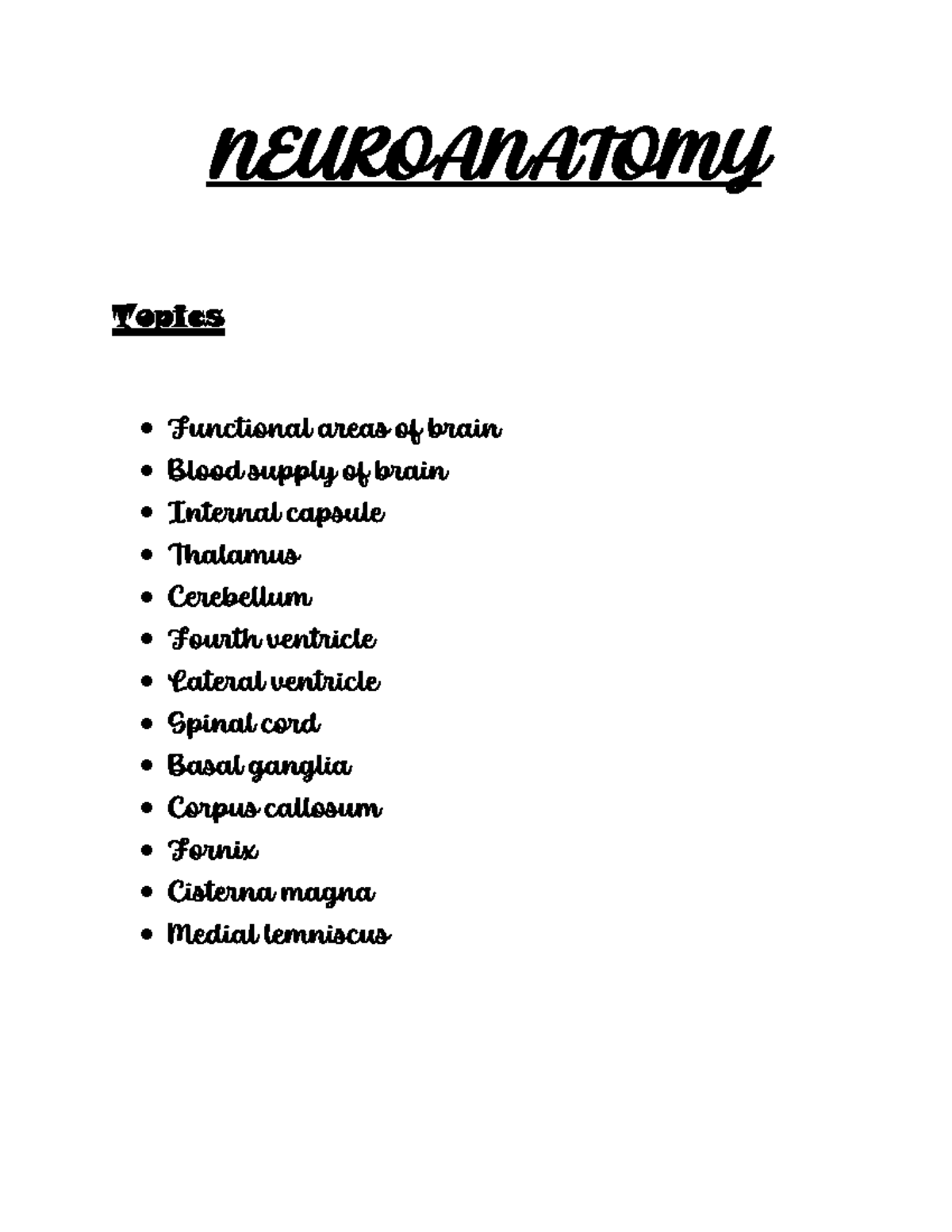 Neuro- Anatomy - NEUROANATOMY Topics Functional areas of brain Blood ...