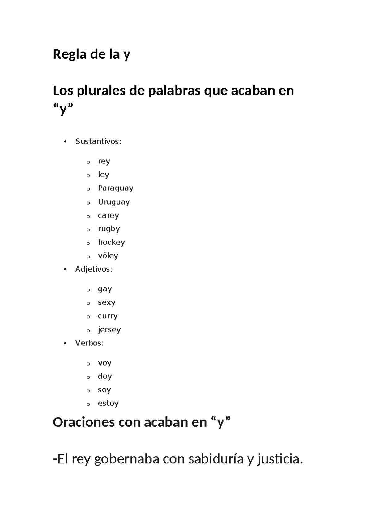 Copia de regla de la y y j - Español - Regla de la y Los plurales de ...