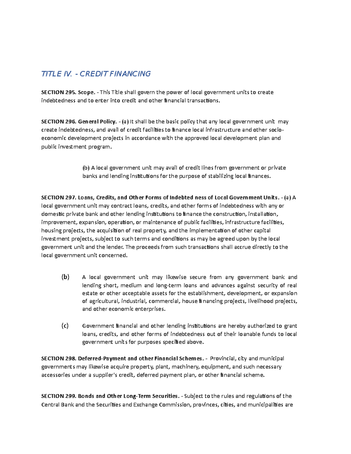 Local and Regional Governance. BOOK2. Title 4. Chapter 1 - TITLE IV ...