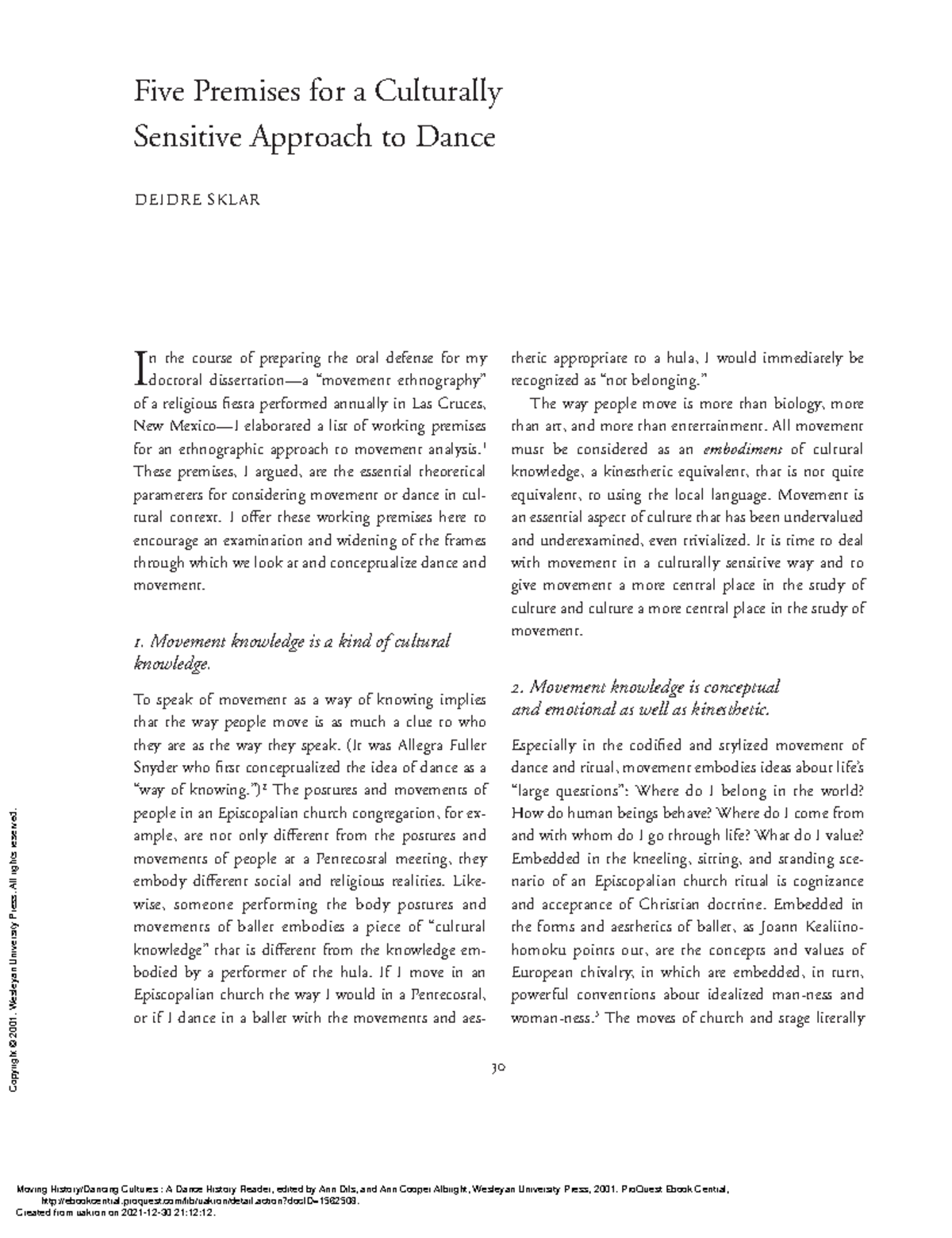 Sklar 5 premises - I n the course of preparing the oral defense for my ...