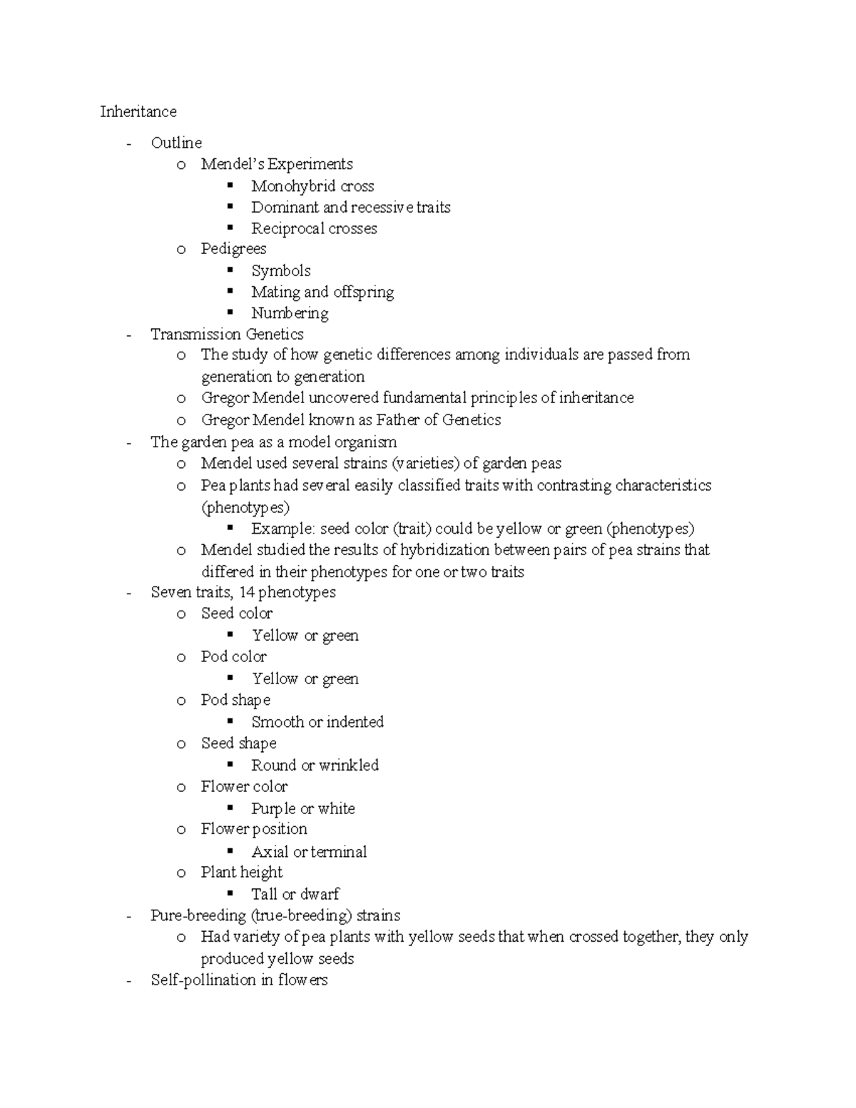 Inheritance - Inheritance Outline o Mendel’s Experiments Monohybrid ...
