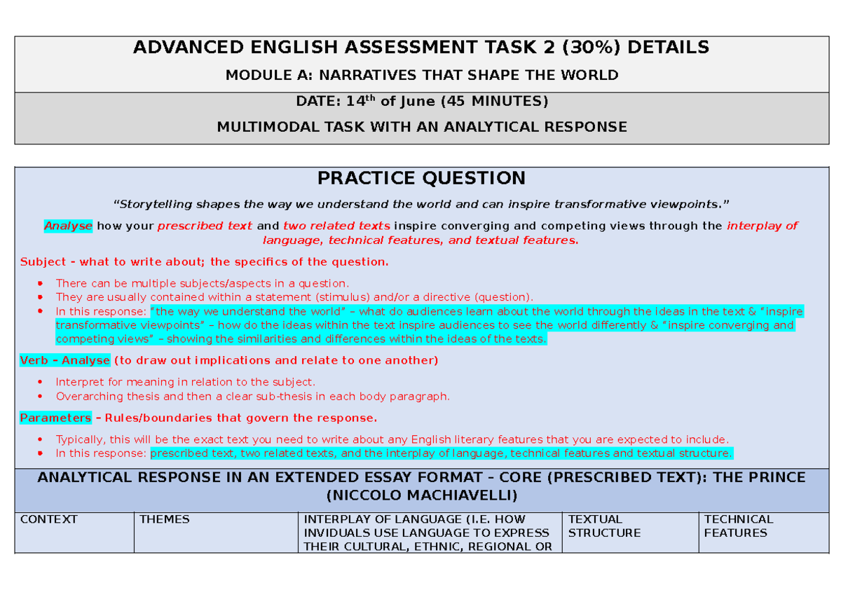 Advanced English - Assessment Task 2 - Multimodal Task with an ...