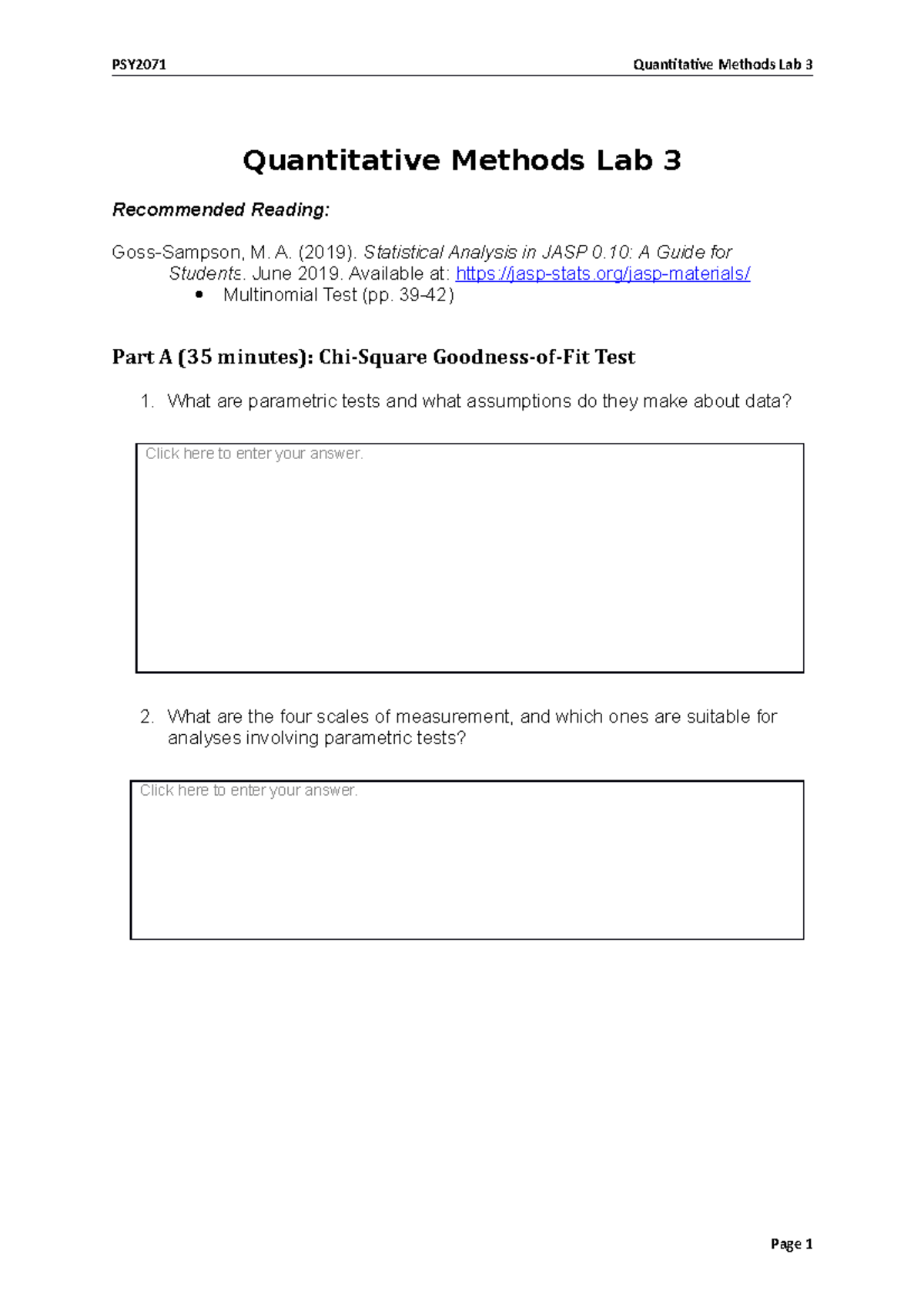 PSY2071 Lab Activity tutorial 6 - Quantitative Methods Lab 3 ...