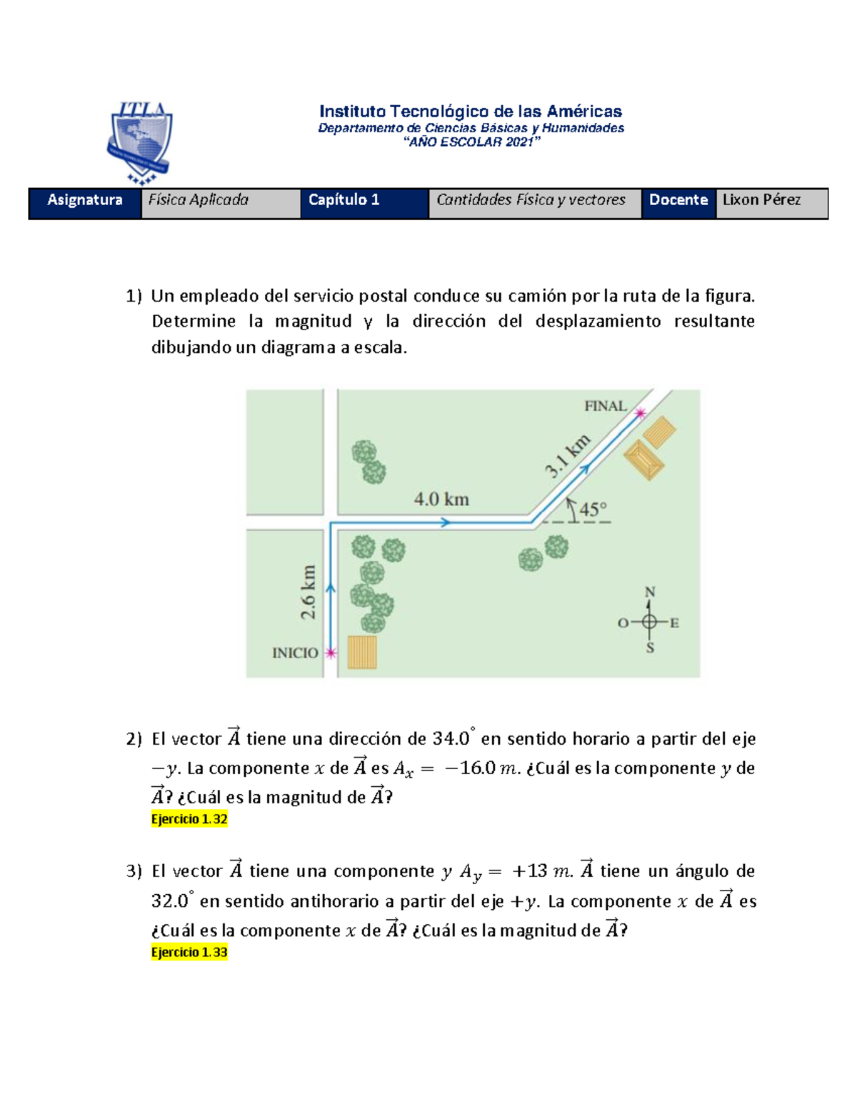 Práctica 1 Vectores Lixon plataforma itla - Instituto Tecnológico de ...