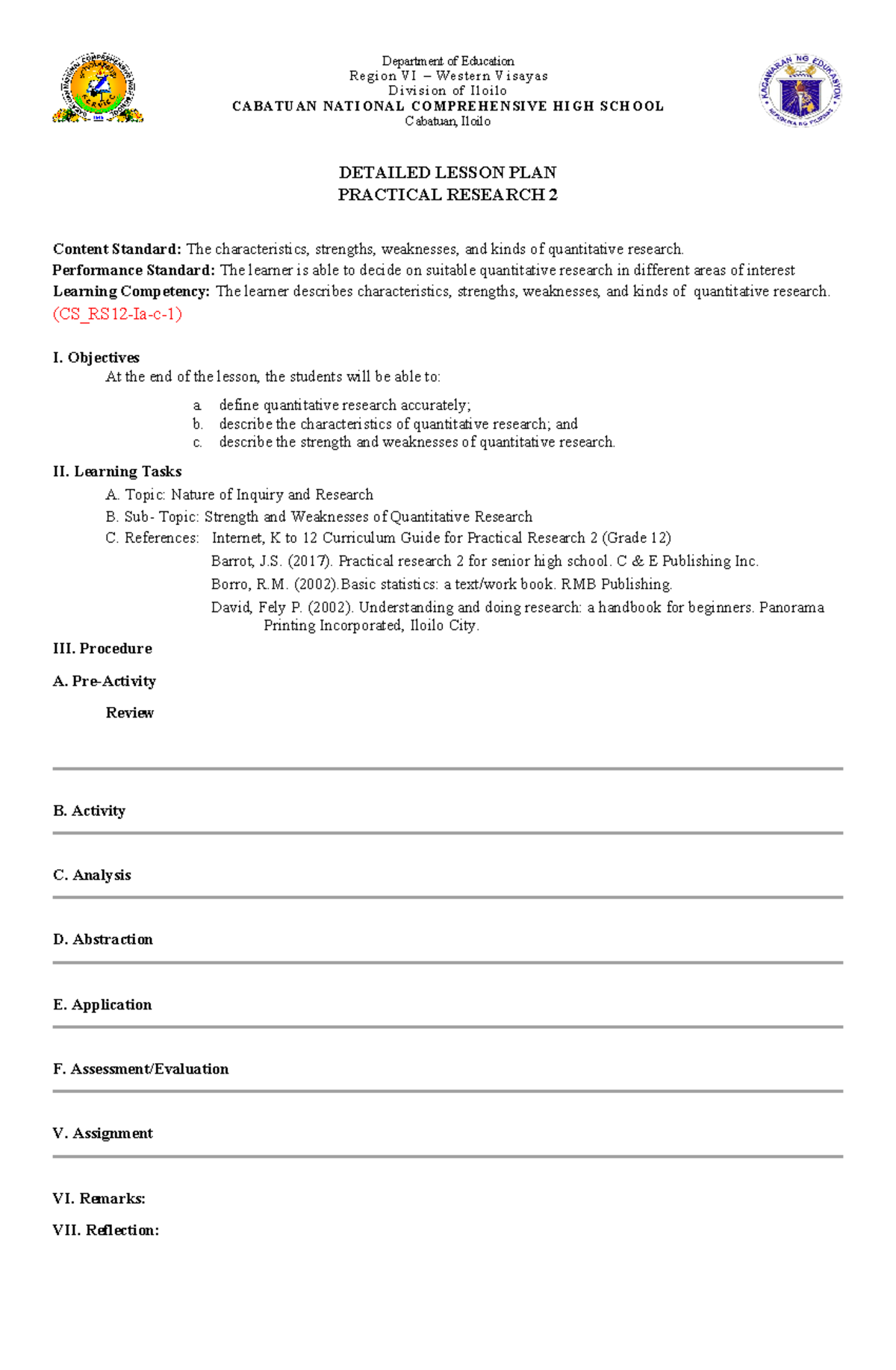 (Chapter 4) Lesson 4 - Department of Education R e g i o n V I – W e s ...