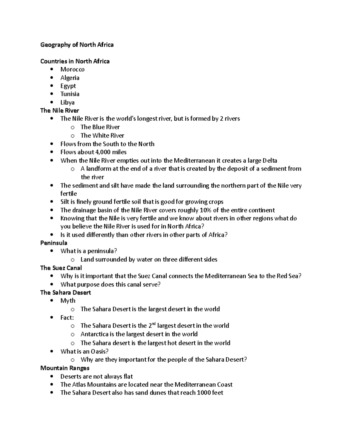 Geography of North Africa - Geography of North Africa Countries in ...