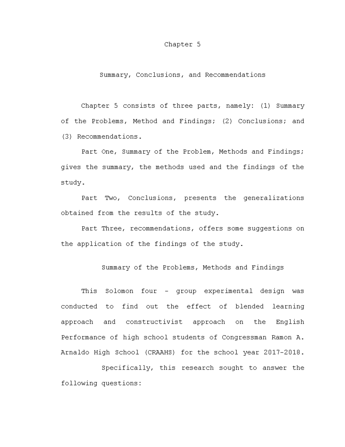 5 Chapter 5 Final results and discussion - Chapter 5 Summary ...