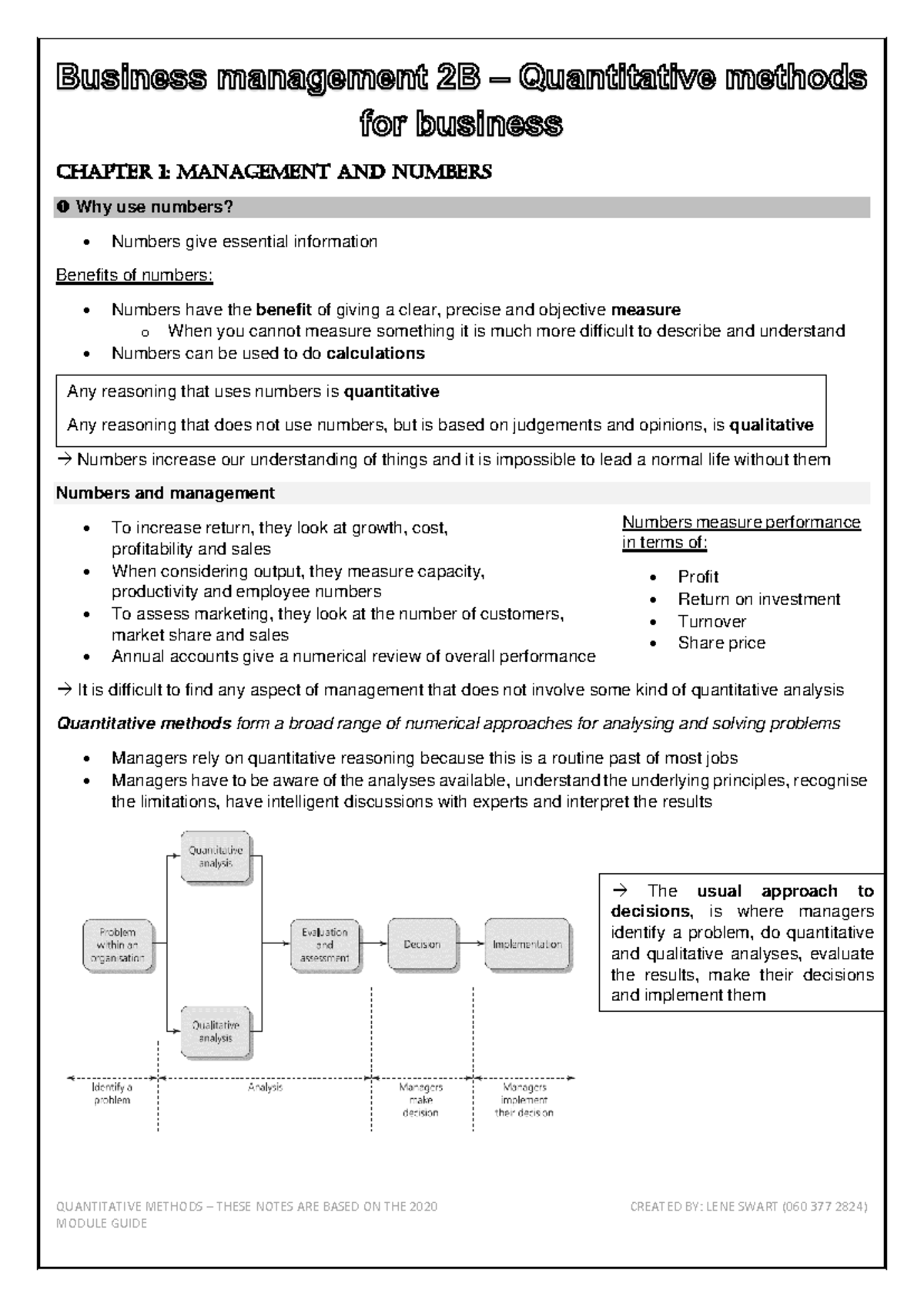 Quantitative methods - Notes - QUANTITATIVE METHODS – THESE NOTES ARE ...