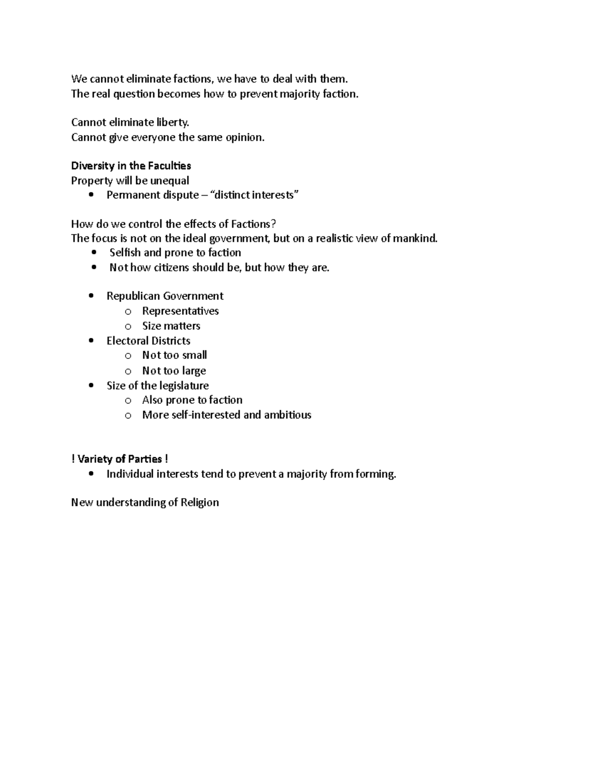 Fed 10 Notes II - psci 2306 federalist papers 10 - We cannot eliminate ...