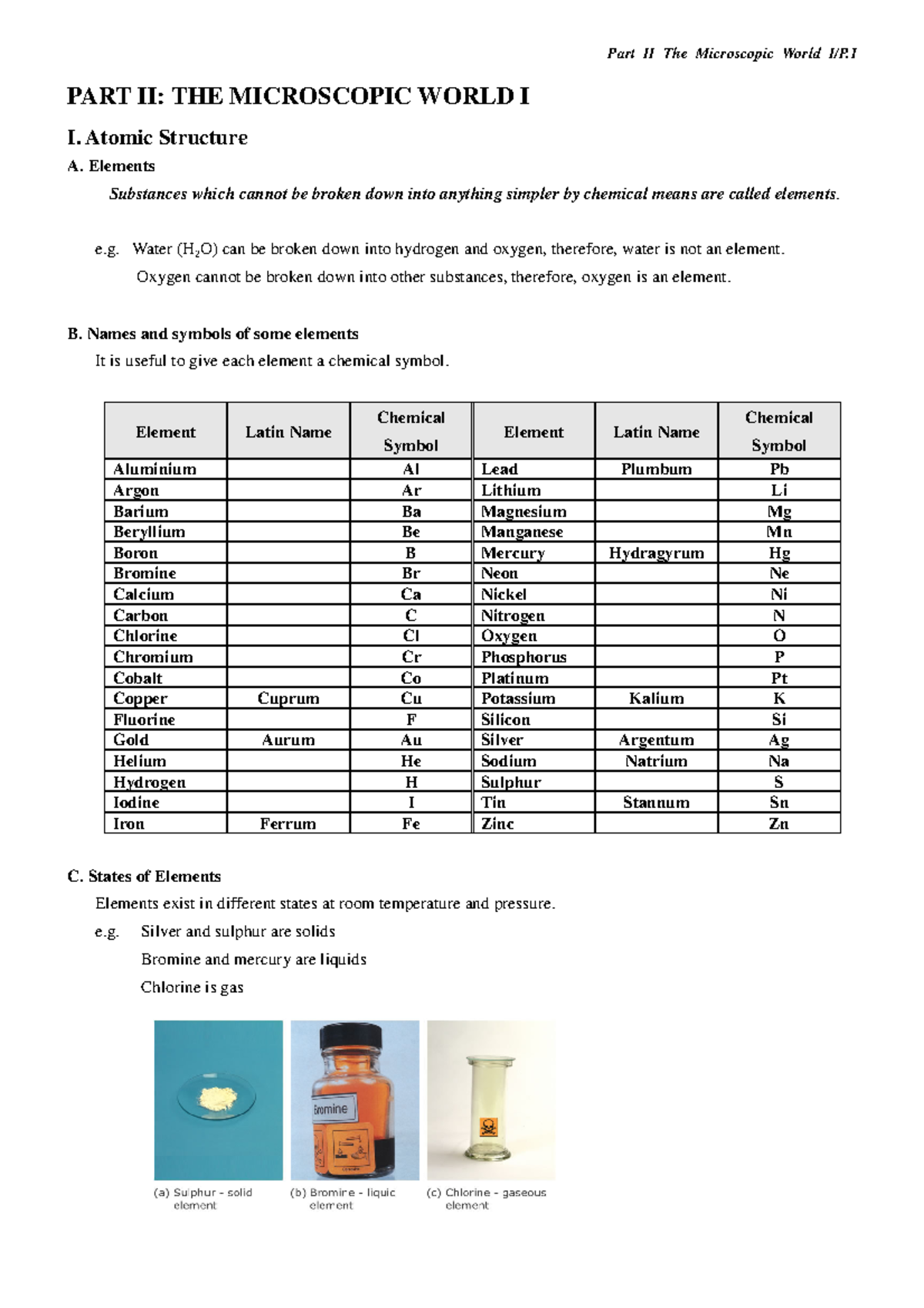 Part 2 Microscopic World I - PART II: THE MICROSCOPIC WORLD I I. Atomic ...