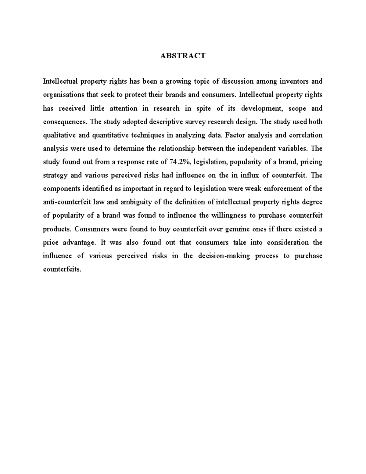 Abstract 17 - ABSTRACT Intellectual property rights has been a growing ...