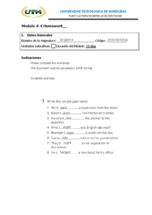 Module 2 homework English 2 - Ingles II - PLANTILLA PARA DESARROLLO DE ...